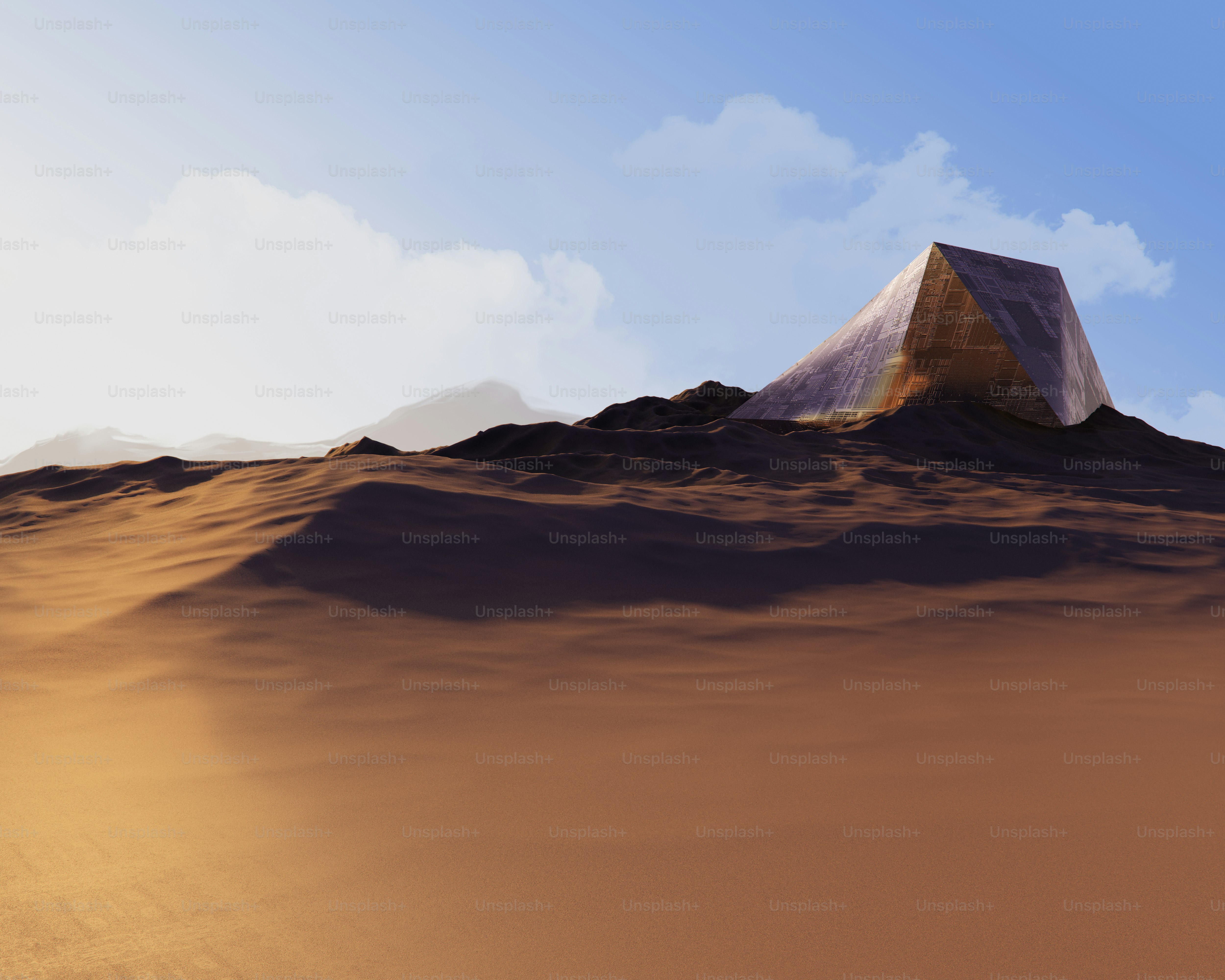 A computer generated image of a mountain in the desert photo – Fantasy ...