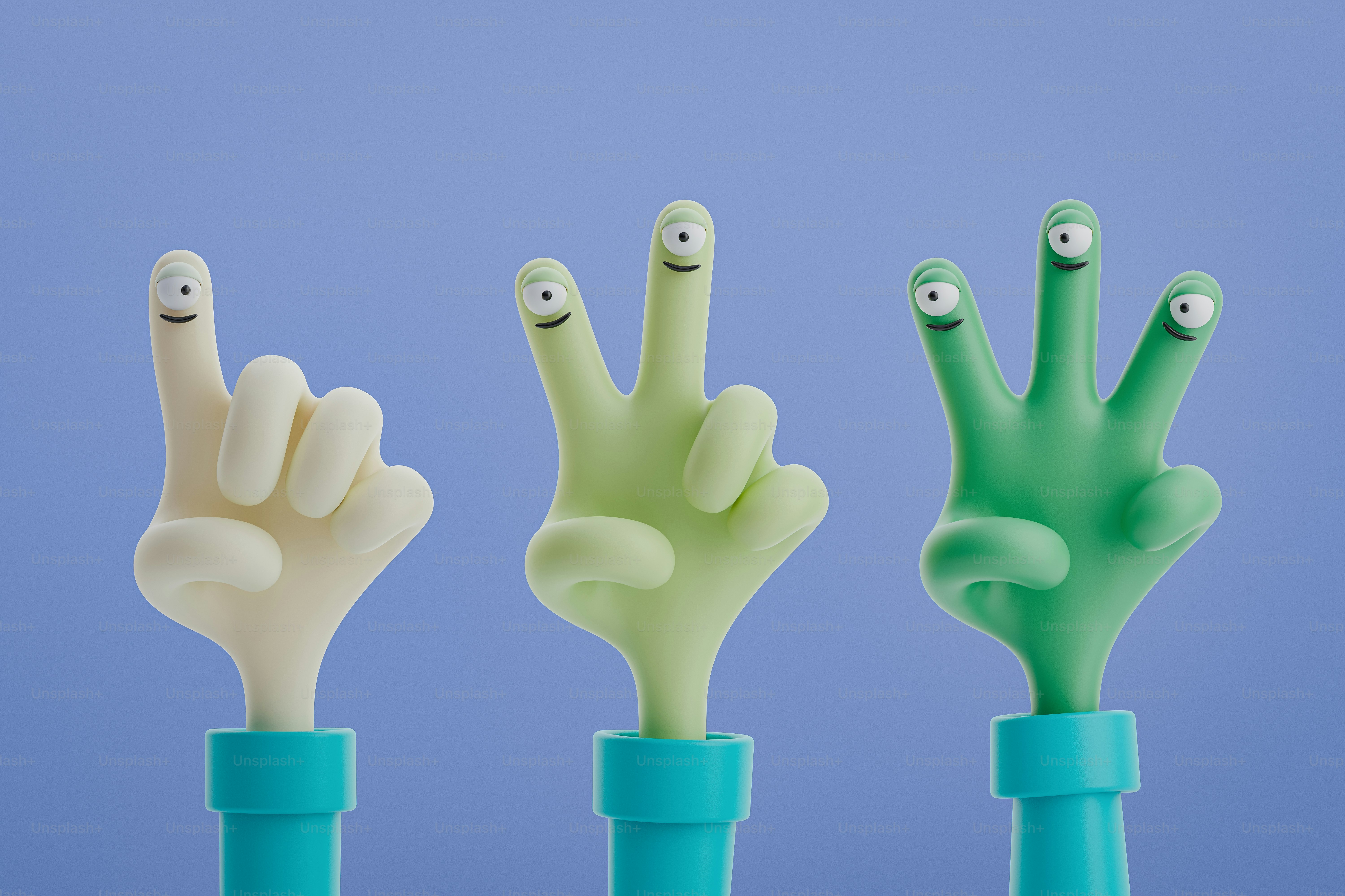 A group of three plastic fingers sticking out of a tube photo – Render ...