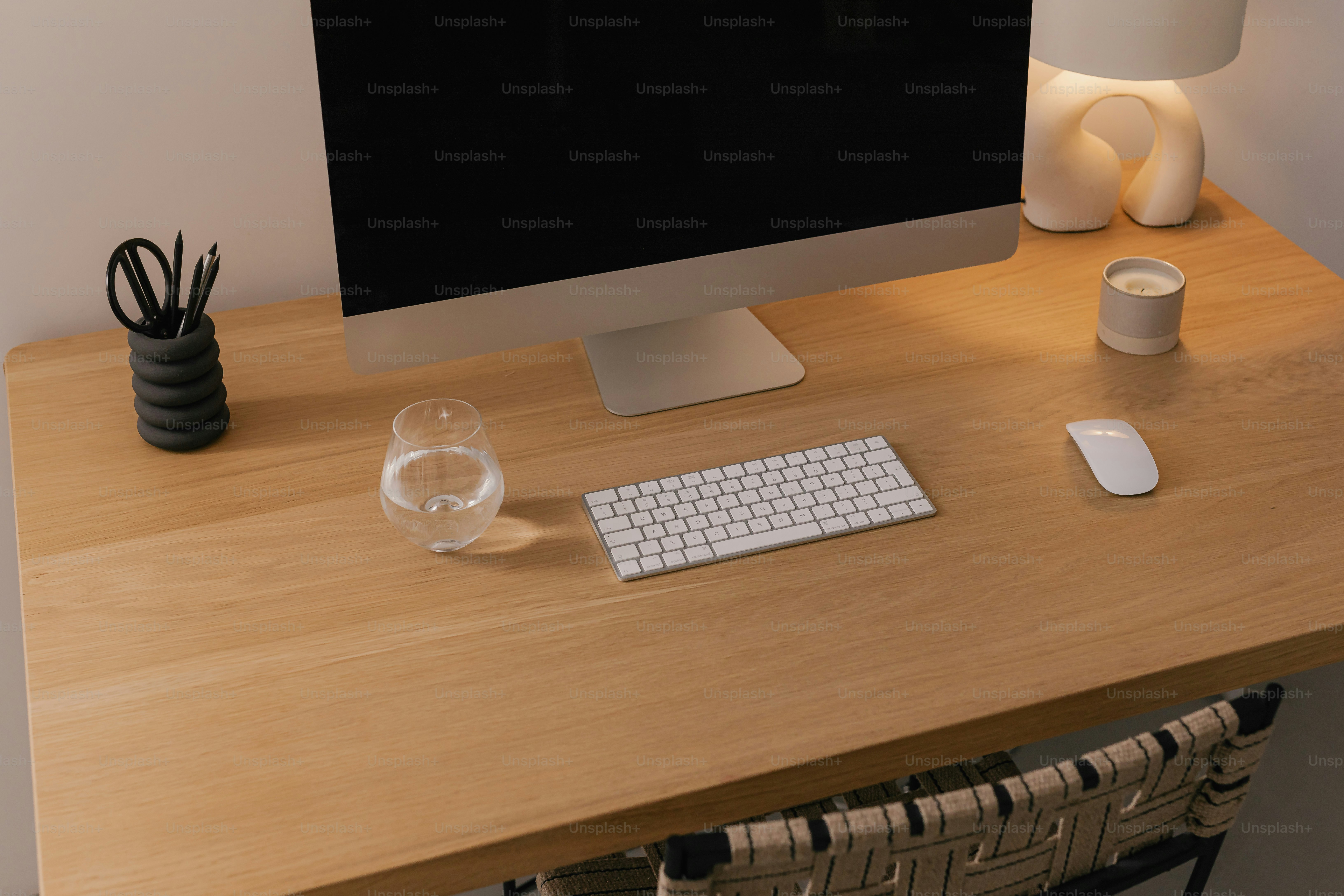 A laptop computer sitting on top of a wooden desk photo – Interior ...