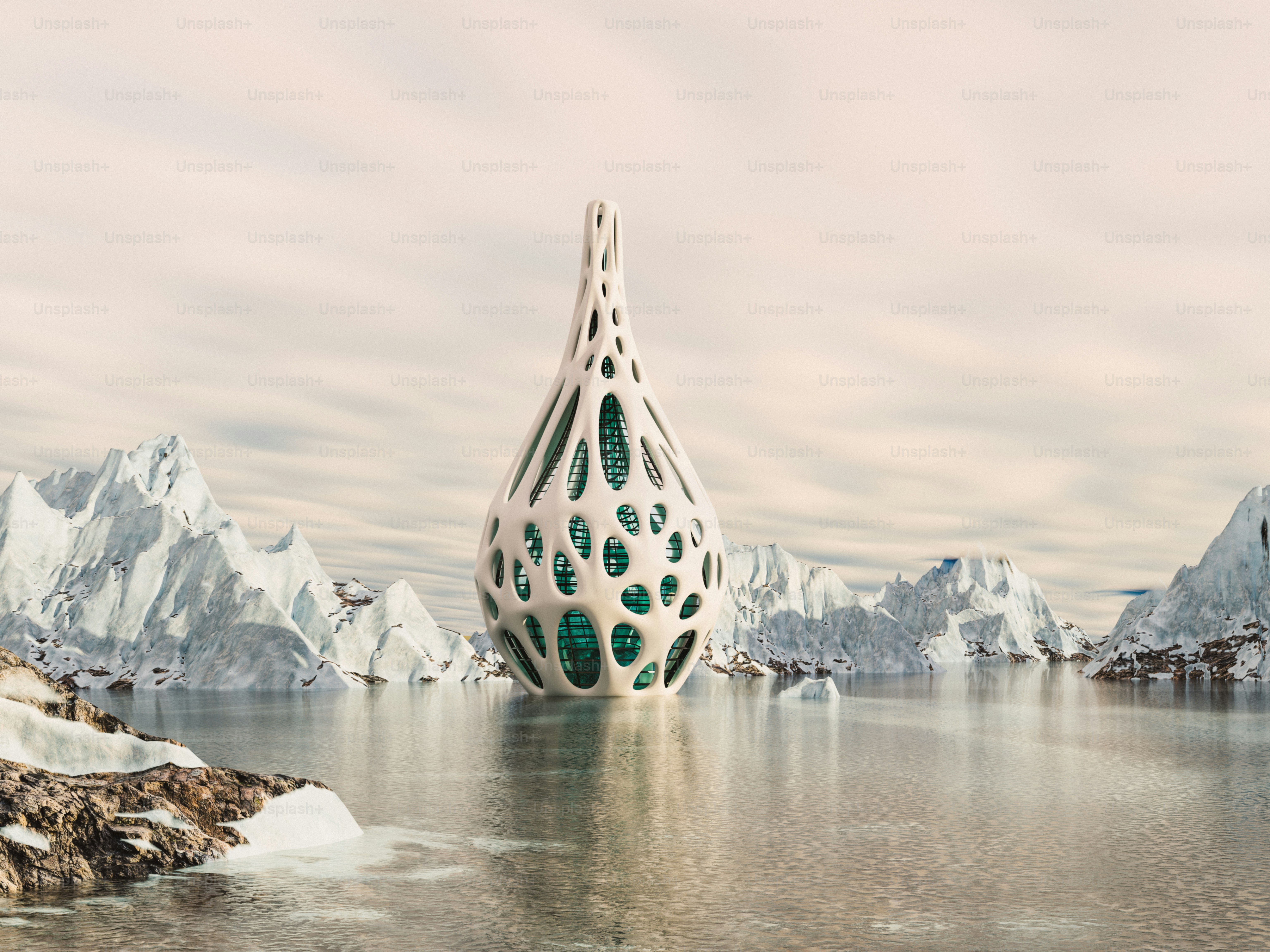 A large white object sitting in the middle of a body of water photo ...