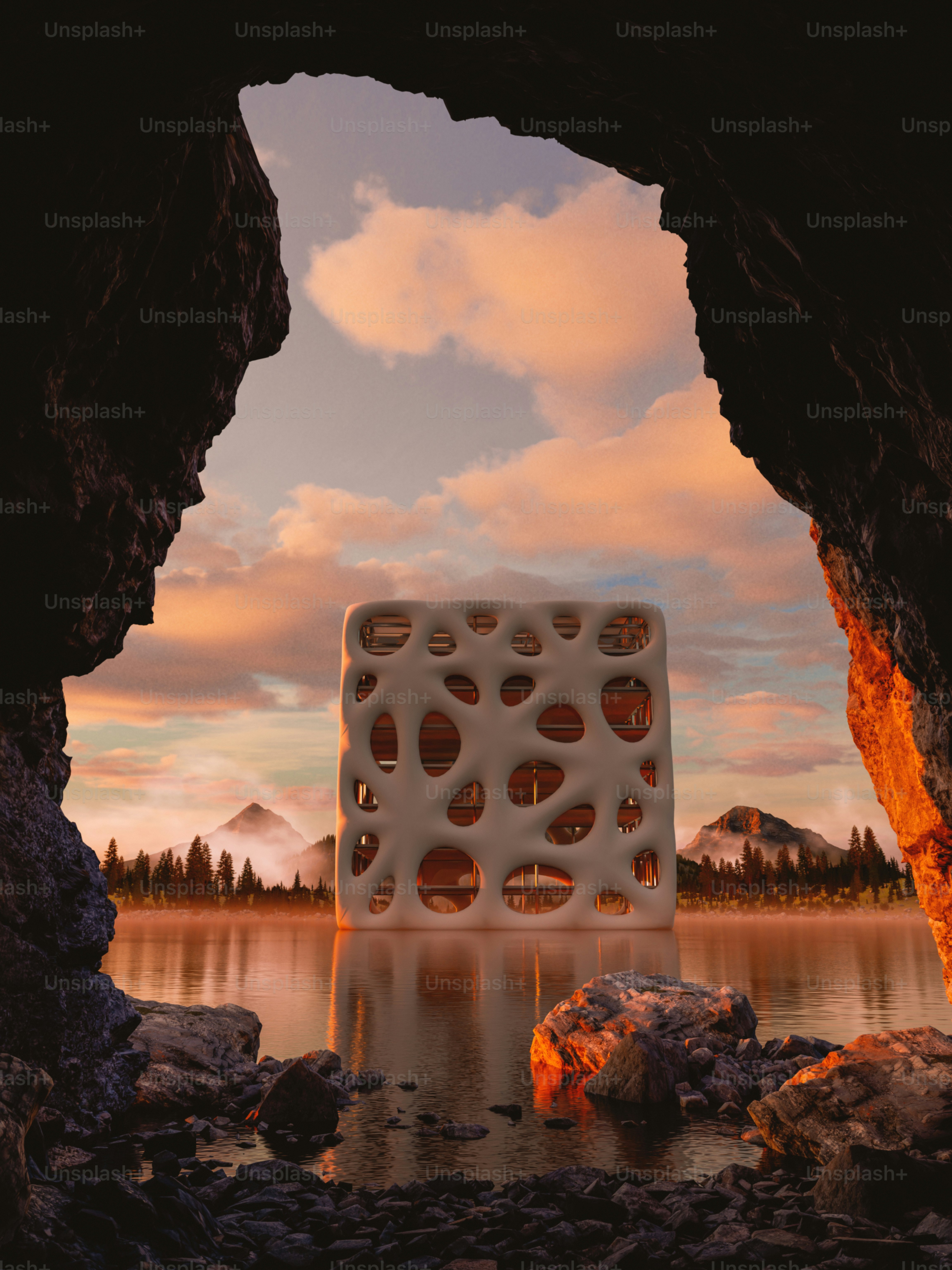 A large white object sitting in the middle of a lake photo – Fantasy ...