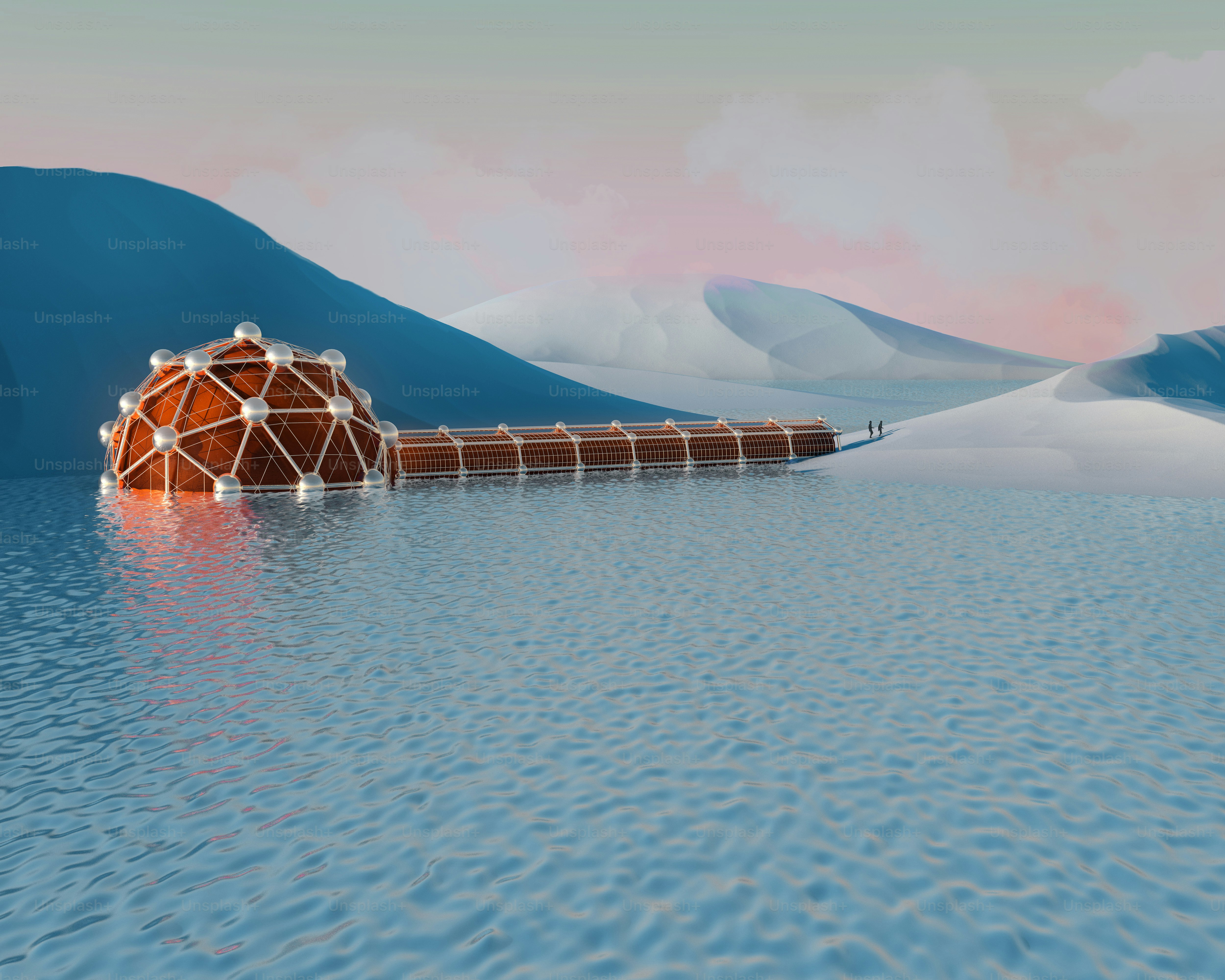 A floating structure in the middle of a body of water photo – Digital ...