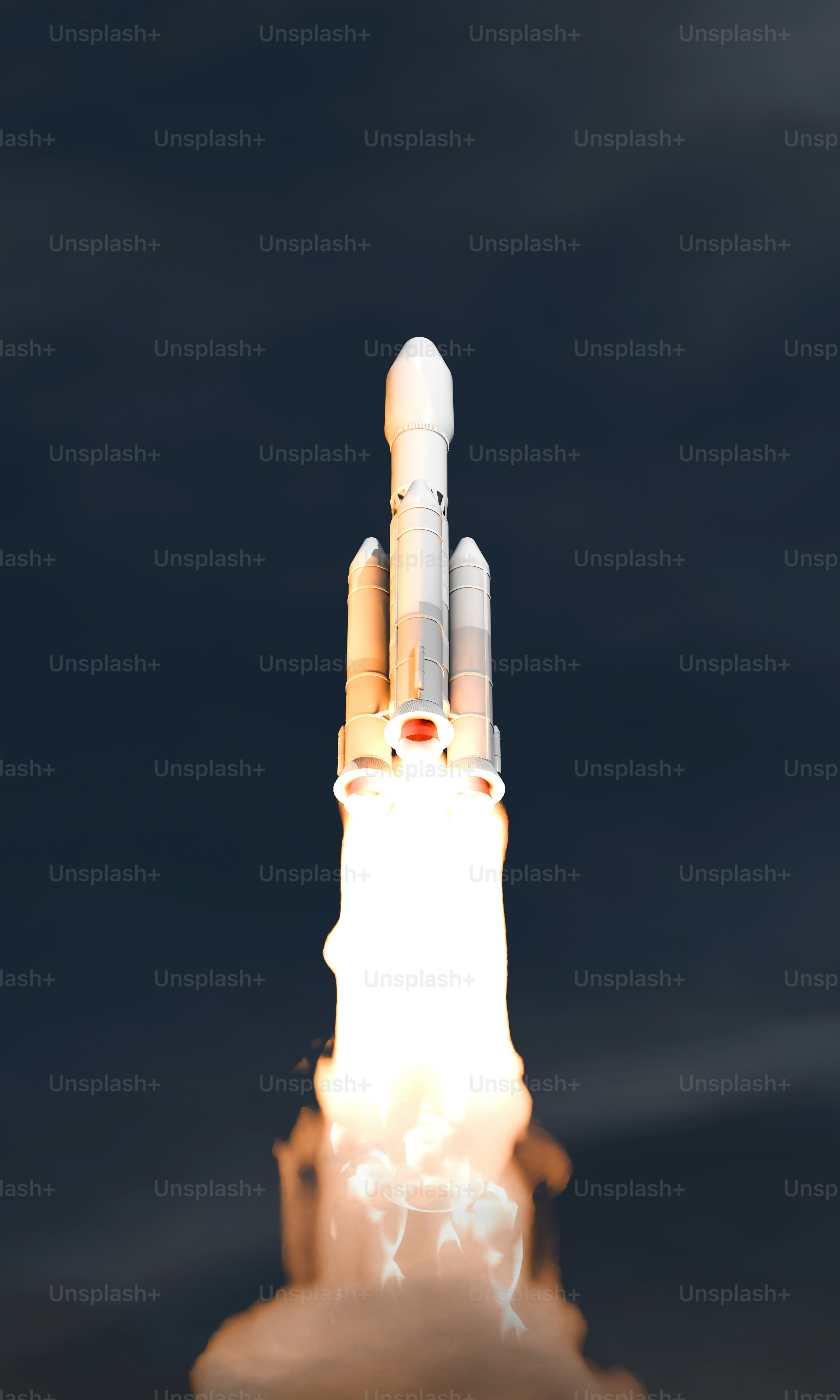 A rocket is flying through the air at night photo – 3d render Image on ...