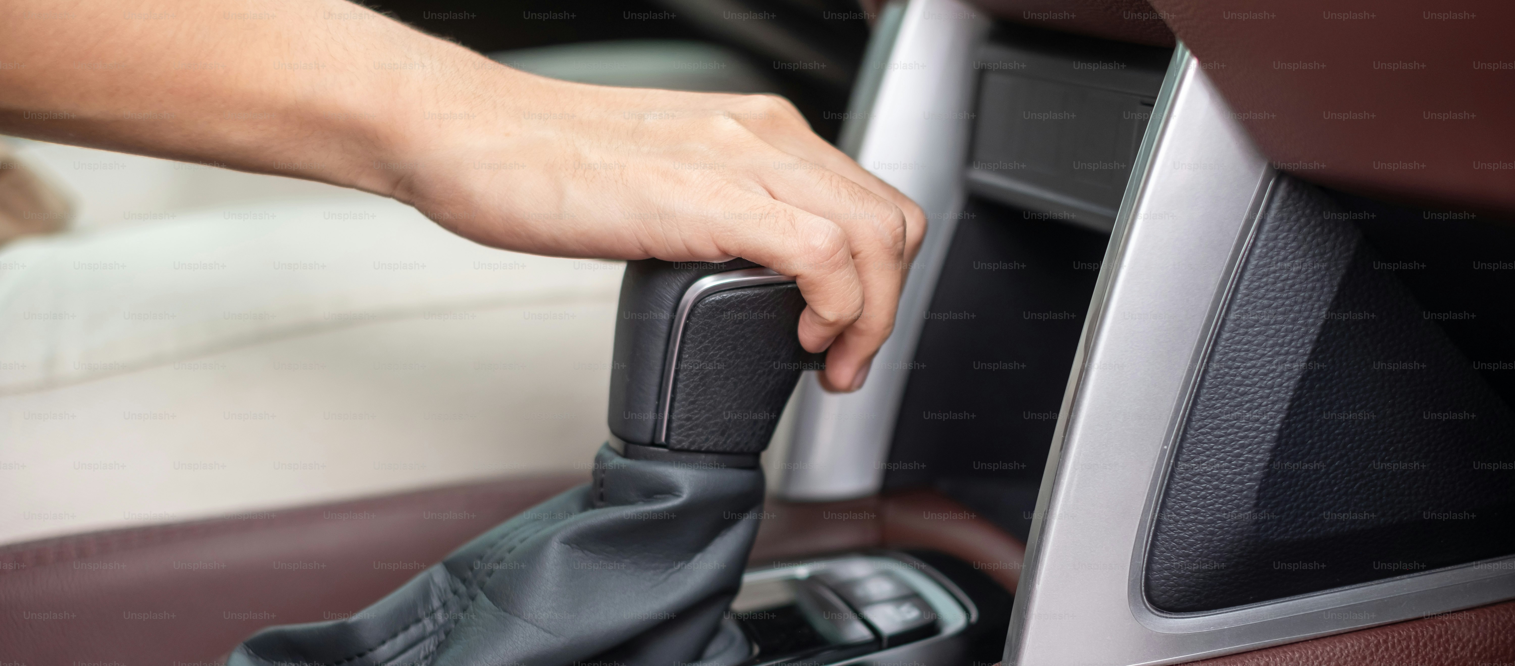 Woman driver stick shift transmission a car gear, hand controlling ...