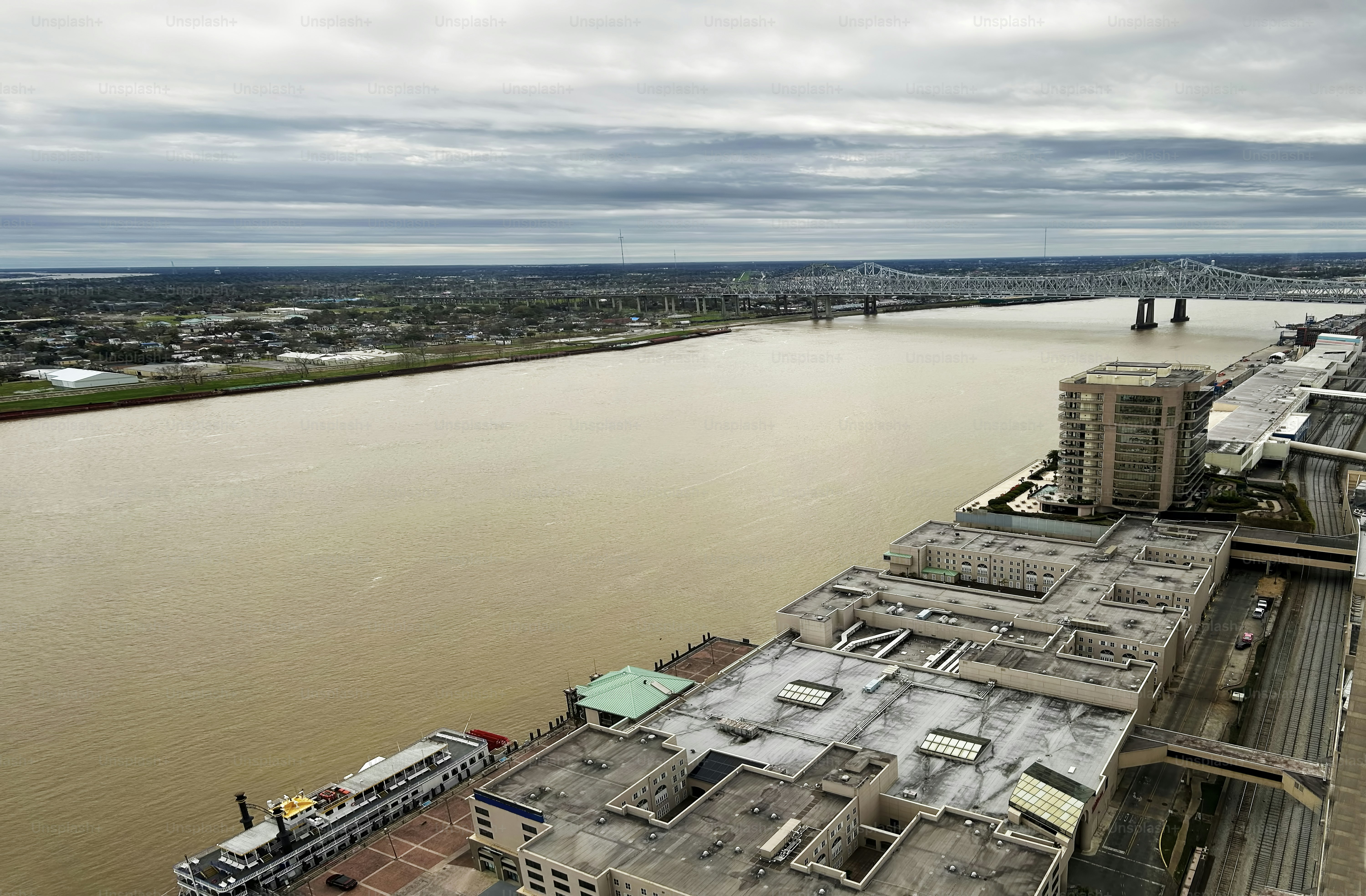 An aerial of Mississippi River at New Orleans, Louisiana, United States ...