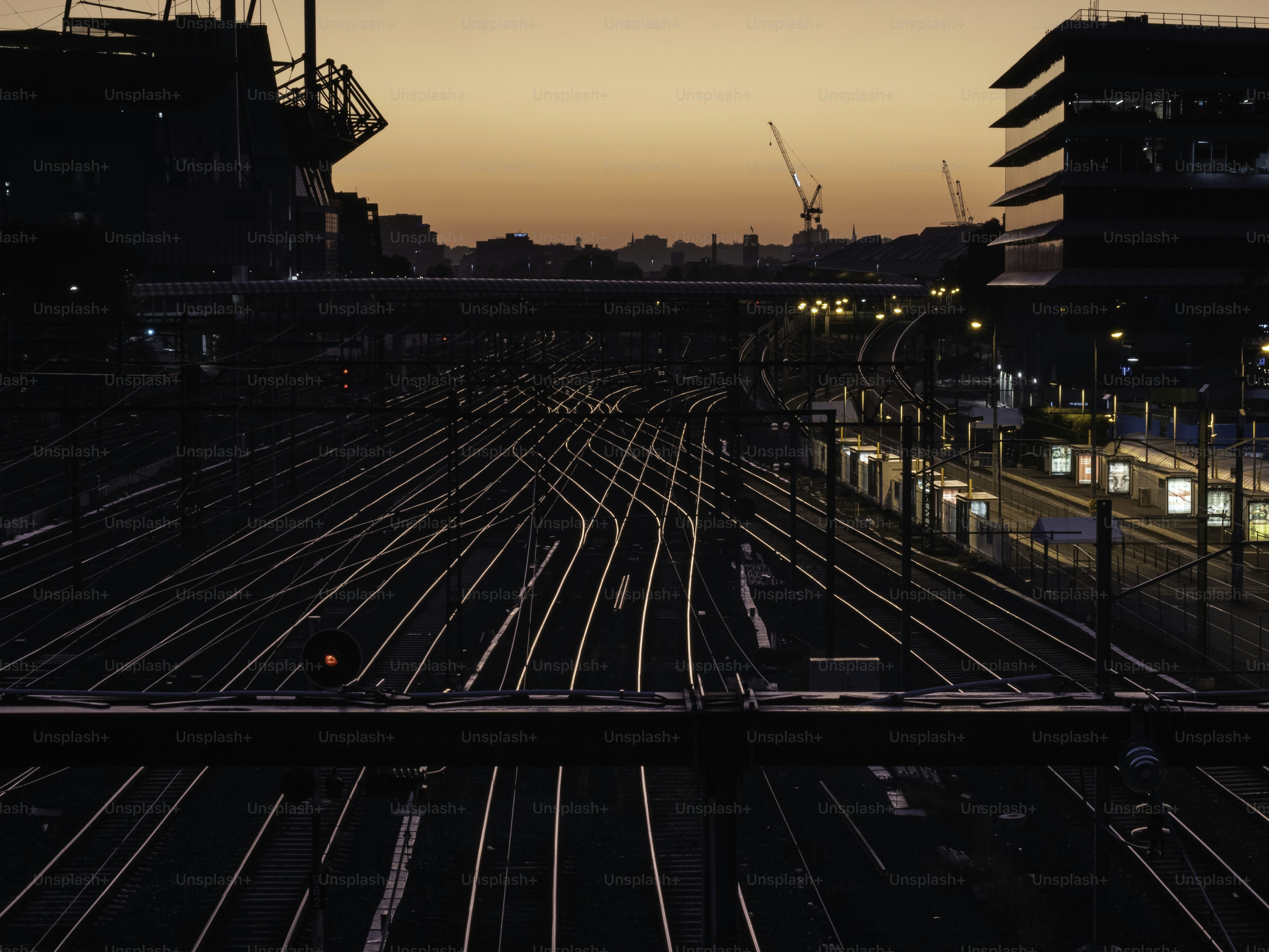 Sunrise over the Melbourne Cricket Ground and Richmond train tracks ...