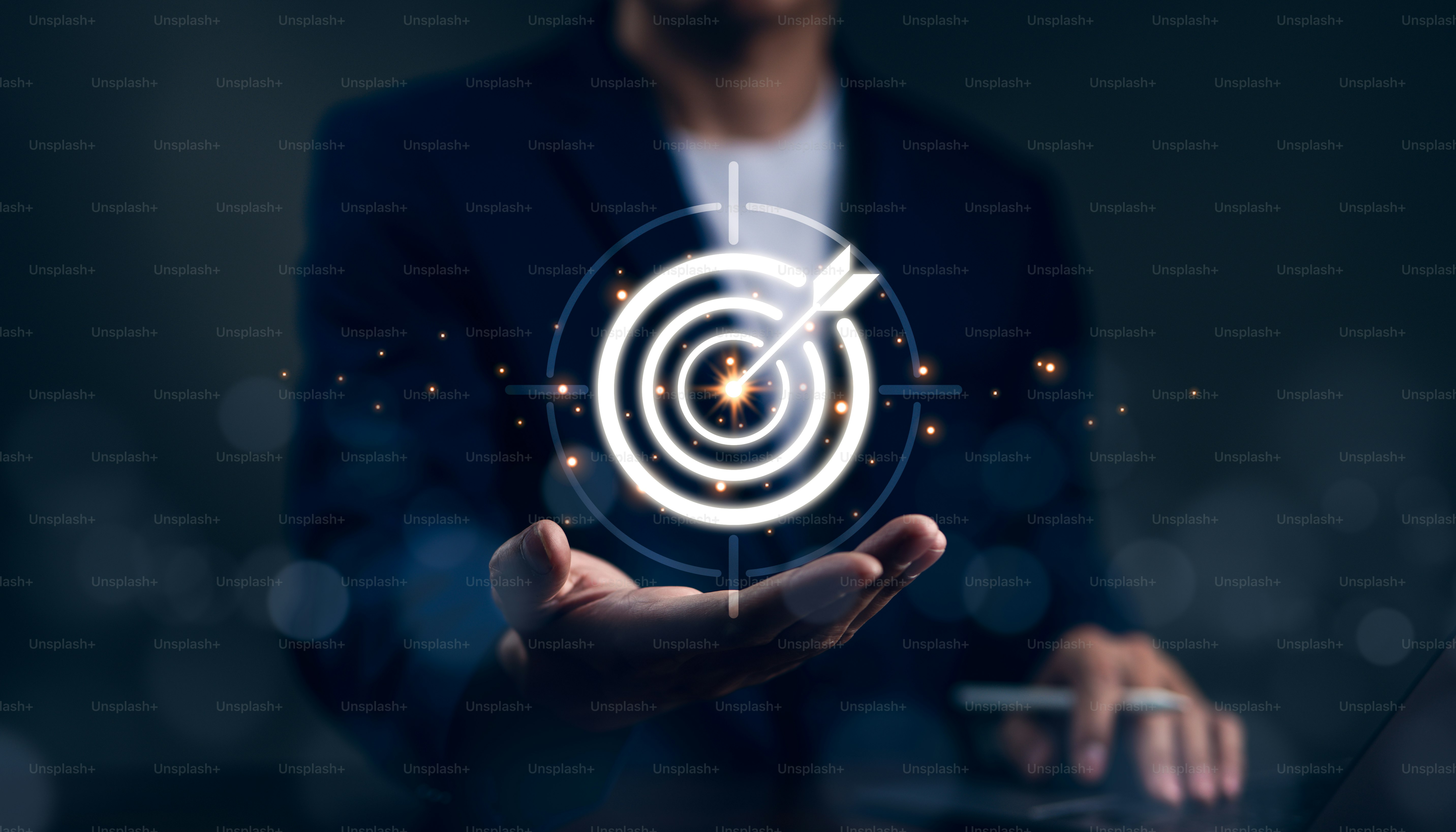 Business growth and marketing target concepts. Businessman hands show ...