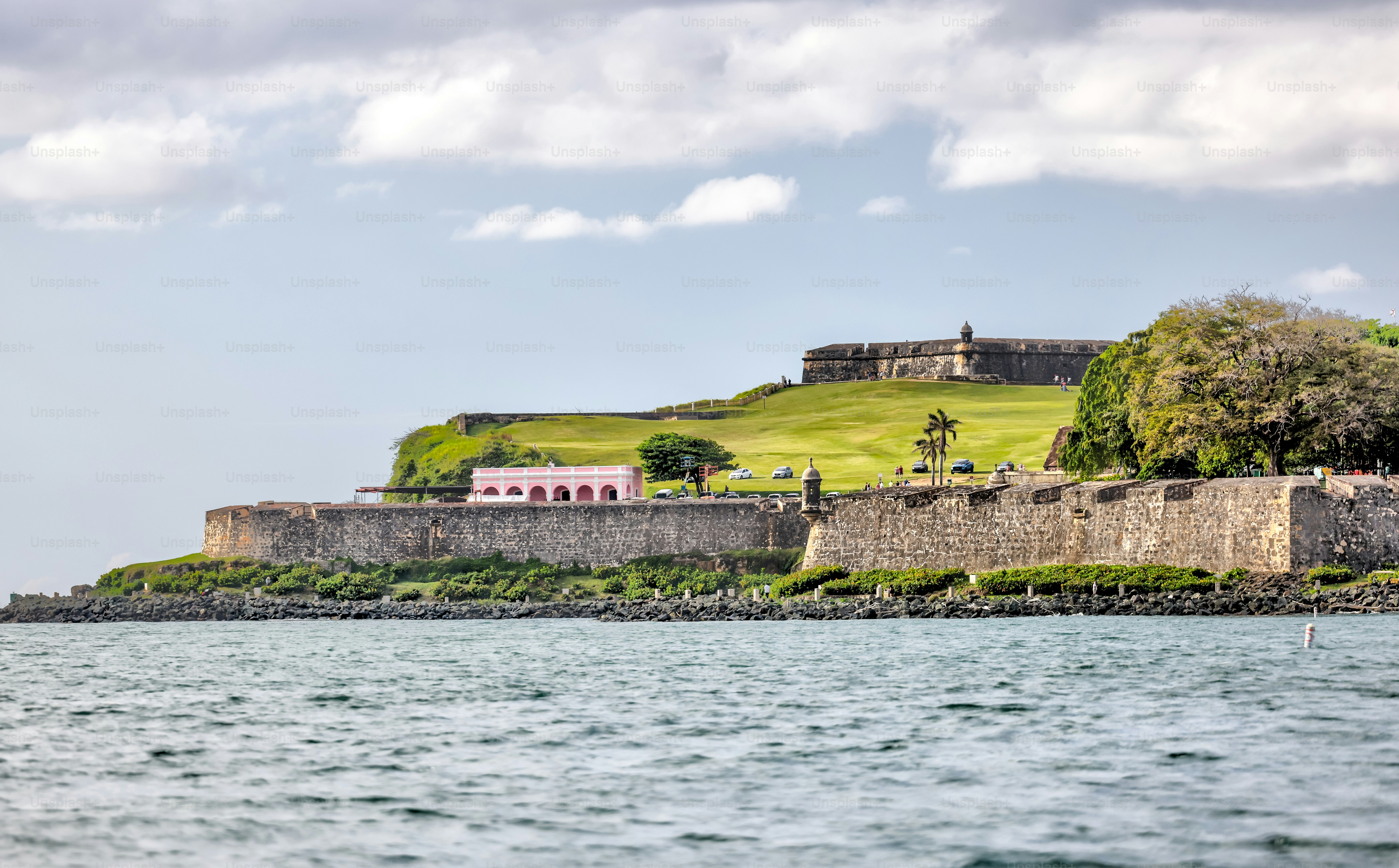 San Juan, Puerto Rico - March 26, 2024: View from the water of Castillo ...