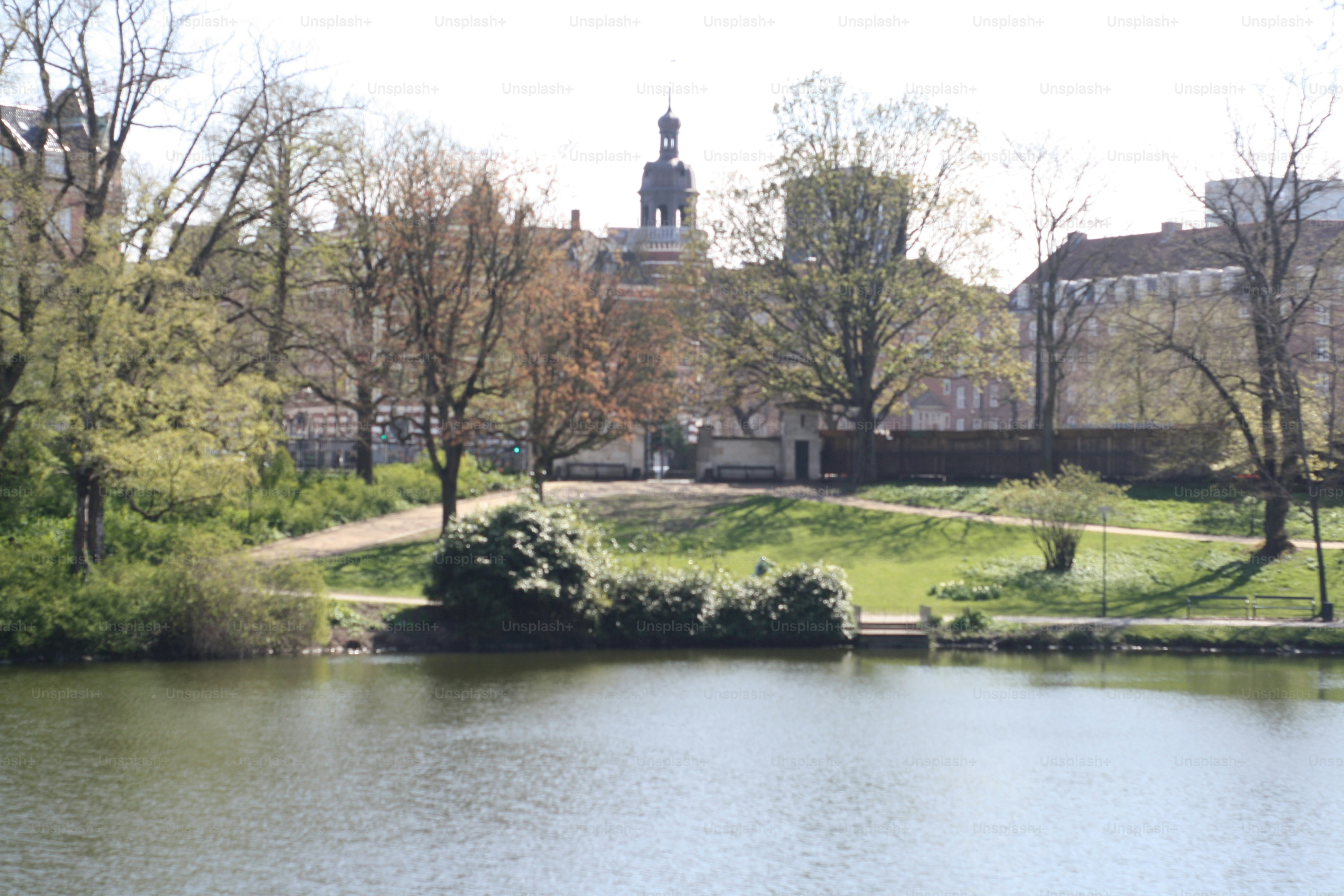 Beautiful city parks decorated with greenery and canals with water ...