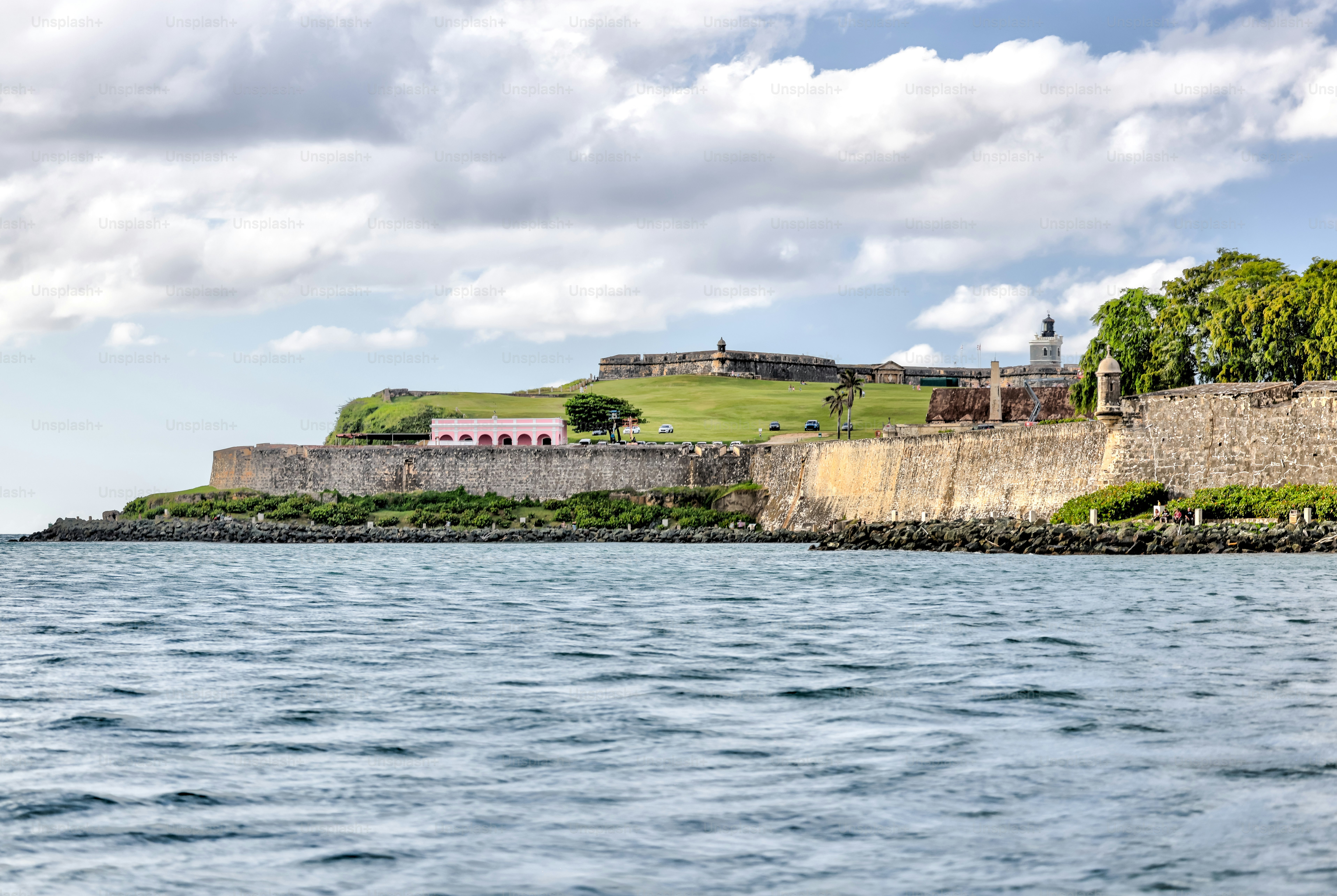 San Juan, Puerto Rico - March 26, 2024: View from the water of Castillo ...