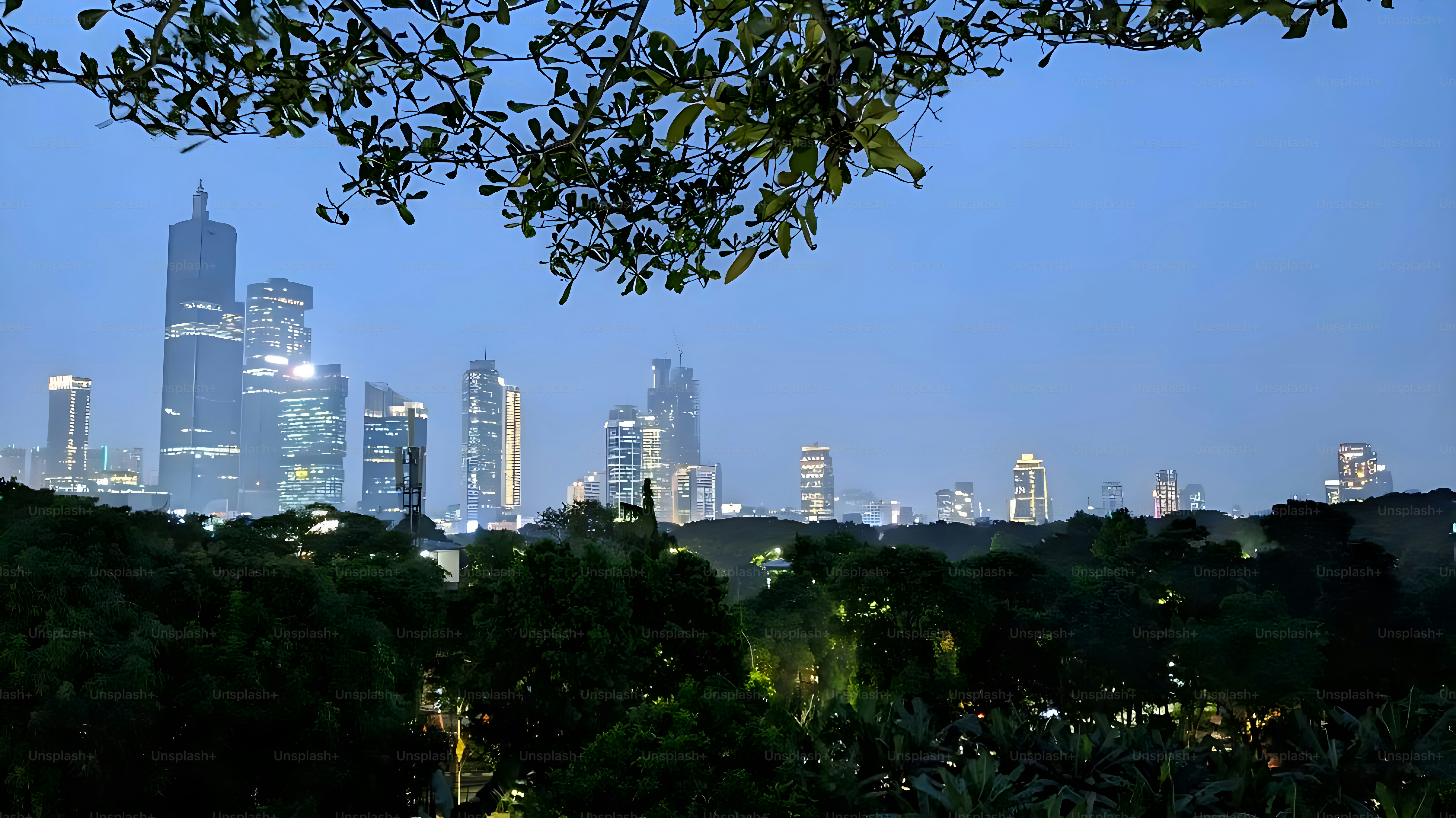 Sensational night view of Jakarta skyline at night. Horizontal banner ...