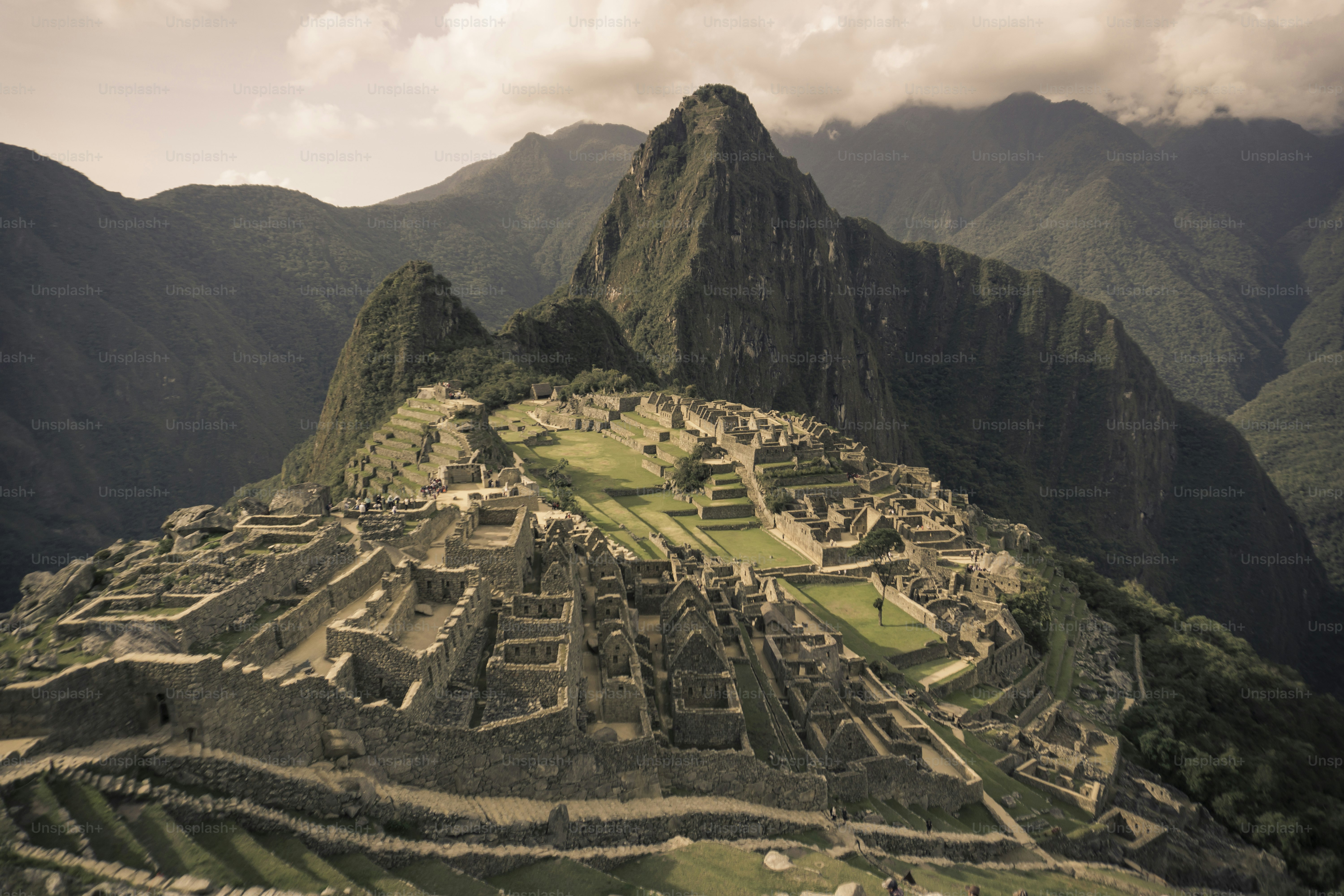 View of the lost İnca city Machu Picchu, Peru. Agriculture terraces at ...