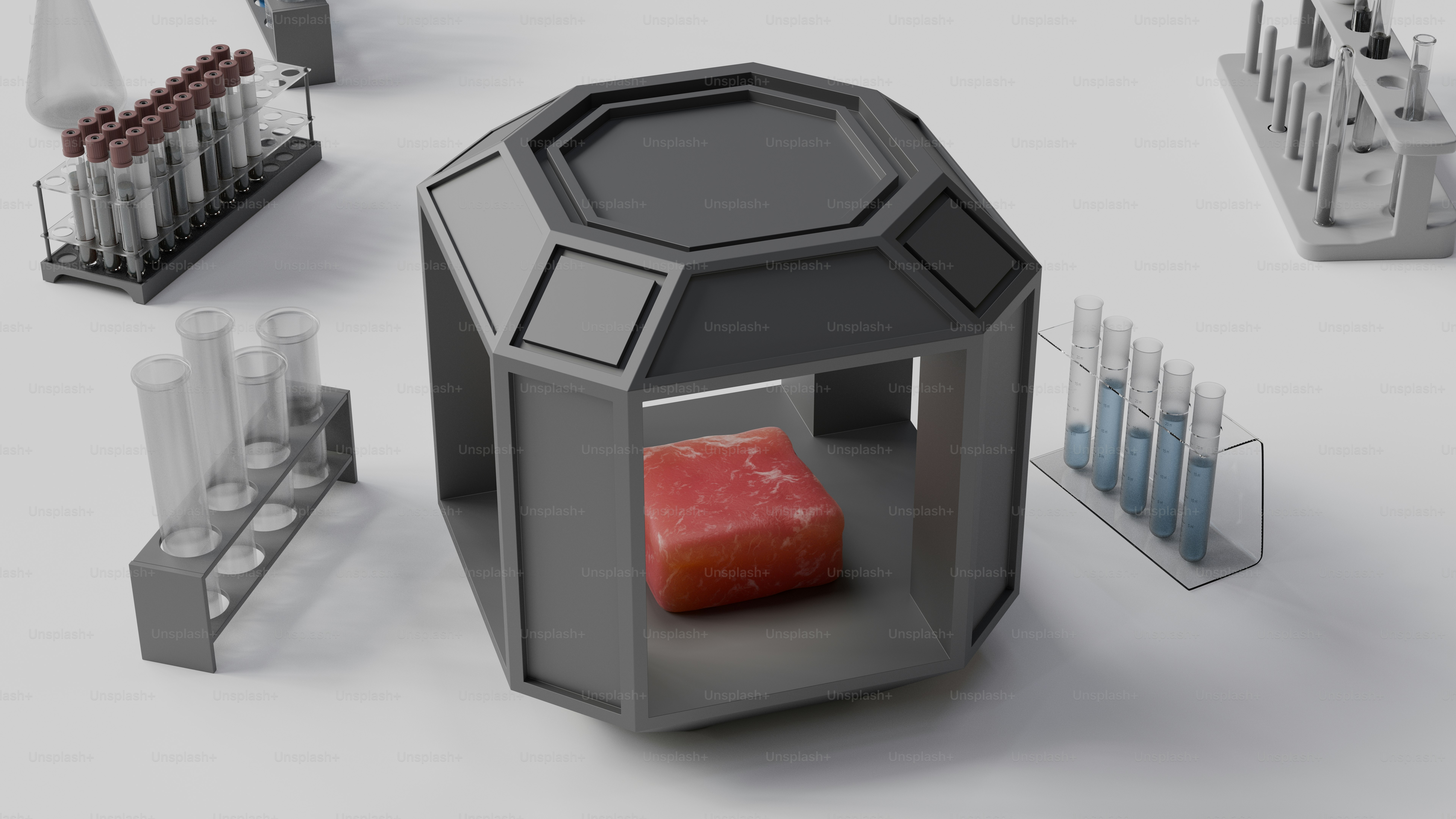 A group of different types of laboratory equipment photo – 3d render ...