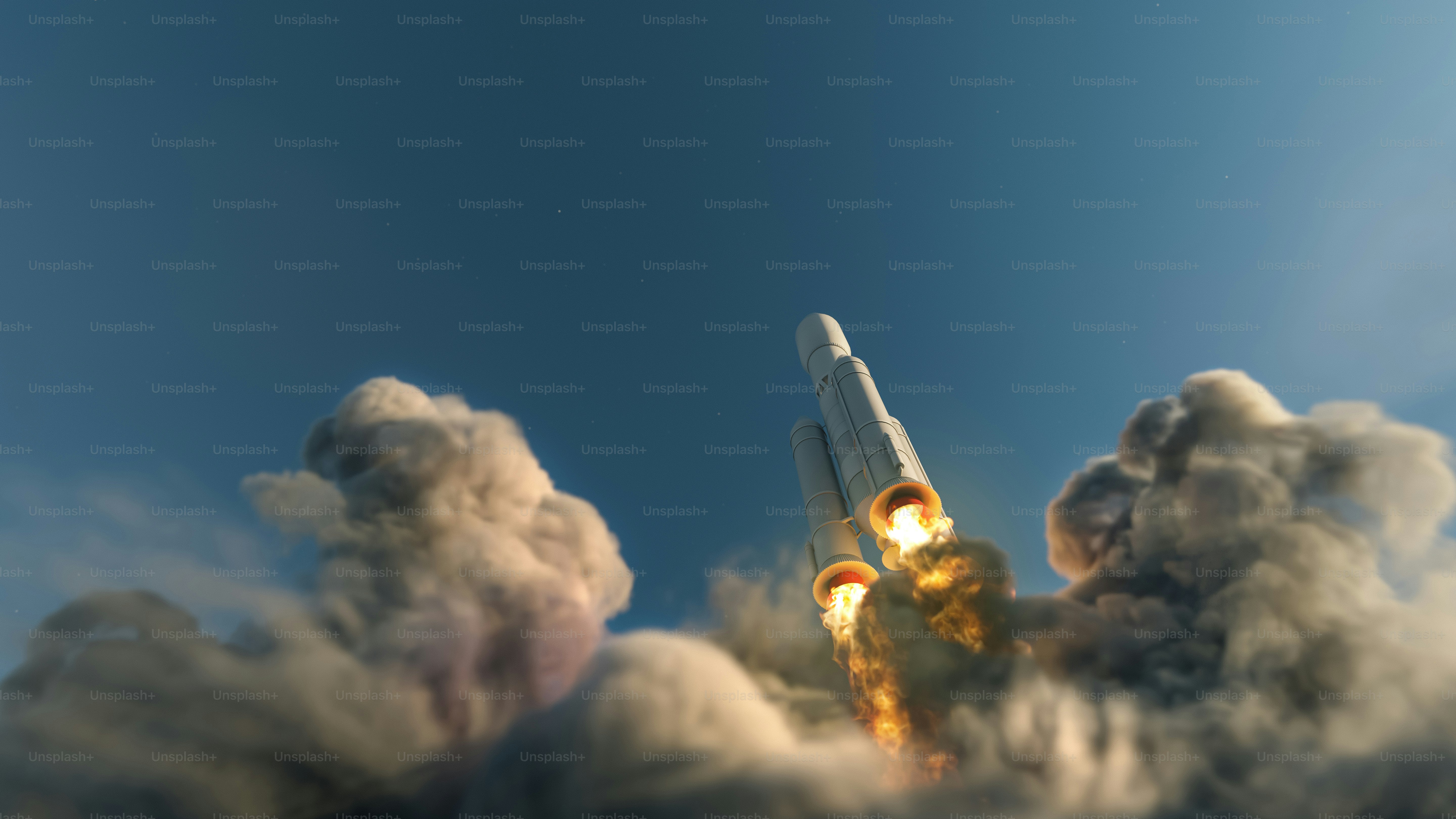 A rocket launching into the sky with smoke coming out of it photo ...