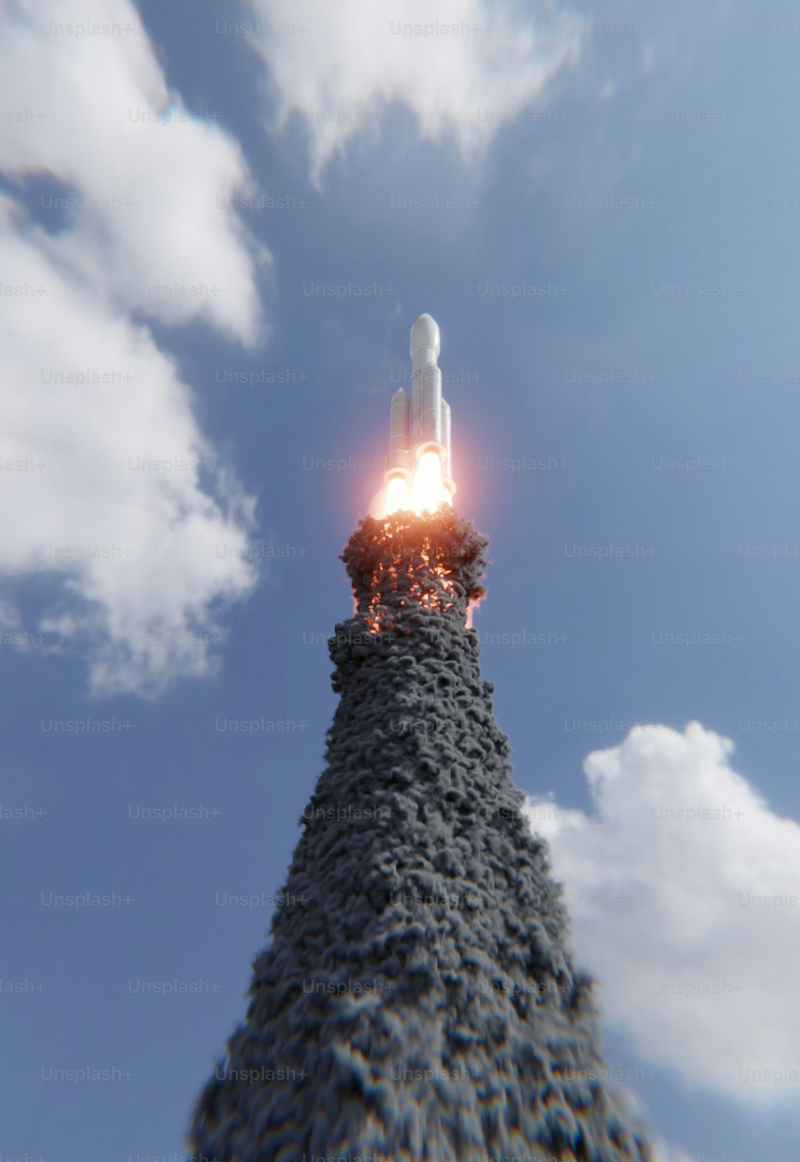 A very tall tower with a rocket on top of it photo – 3d render Image on ...