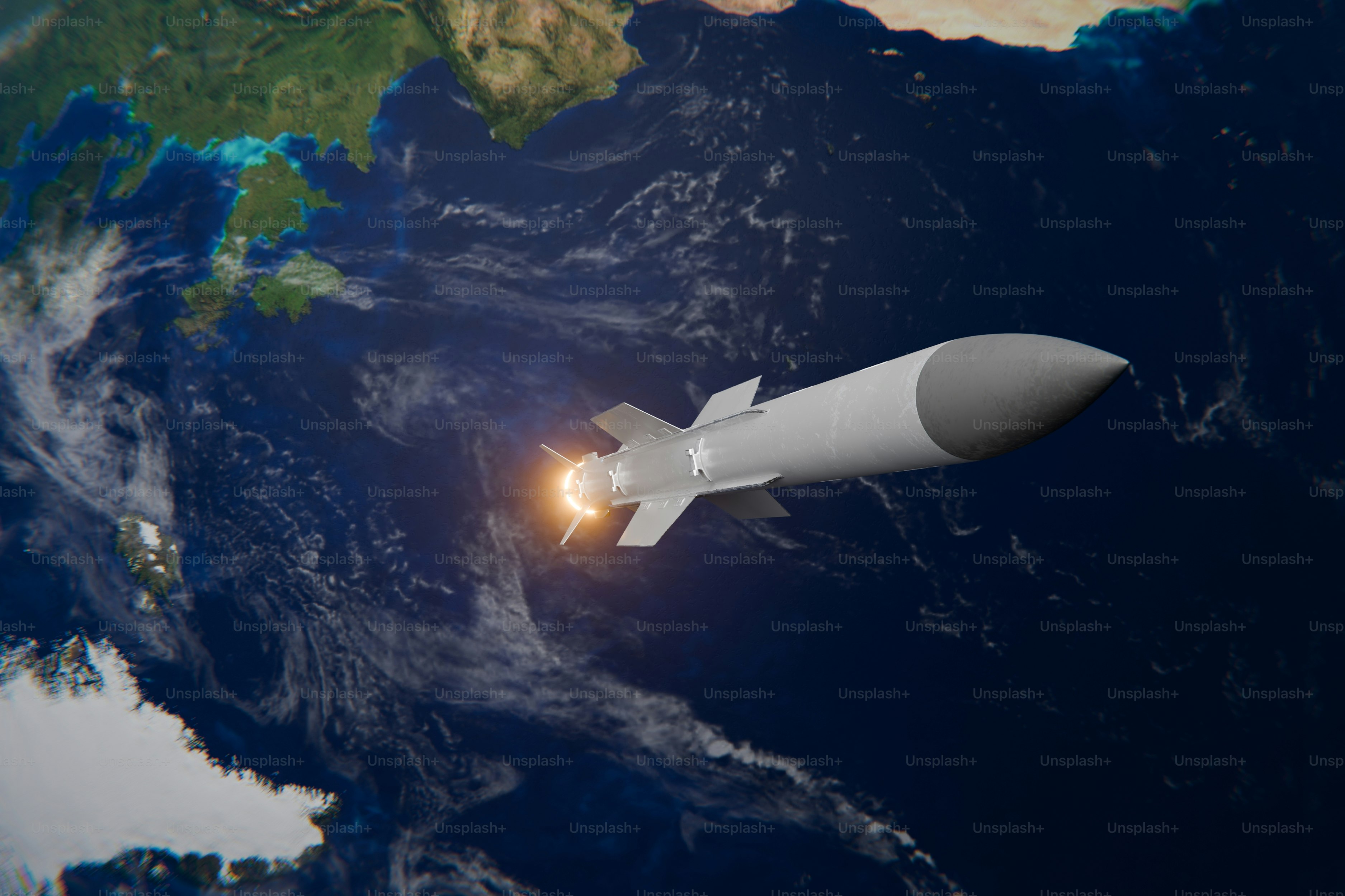 A missile flying through the air over the earth photo – 3d Image on ...