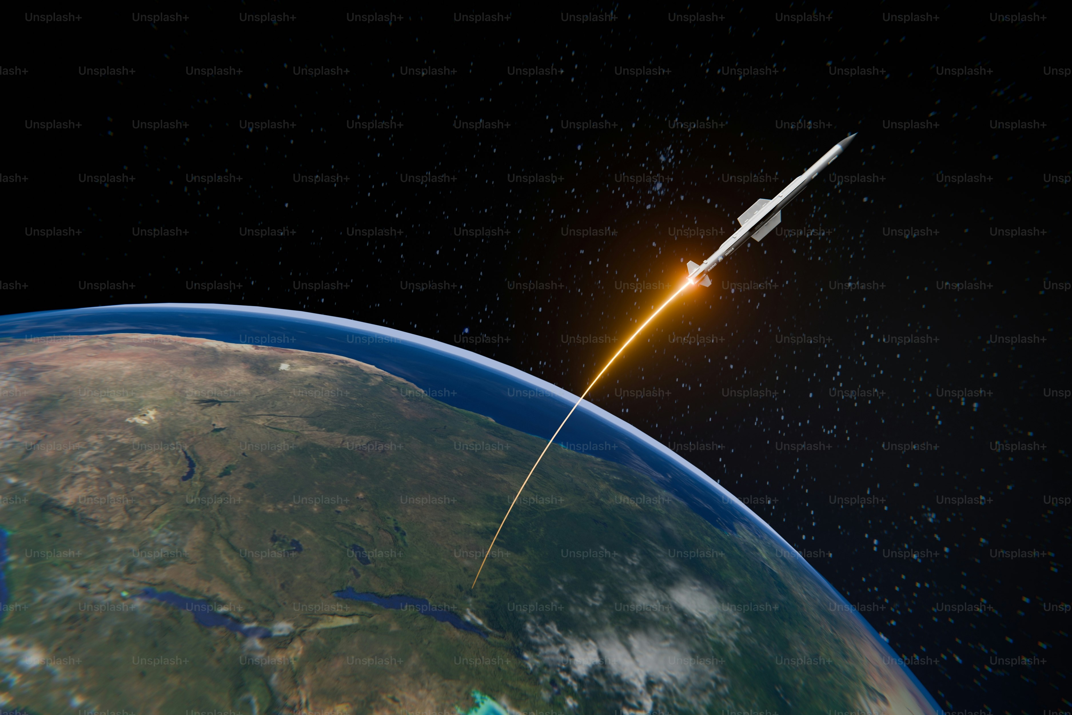 An artist's rendering of a rocket launching from earth photo – 3d Image ...