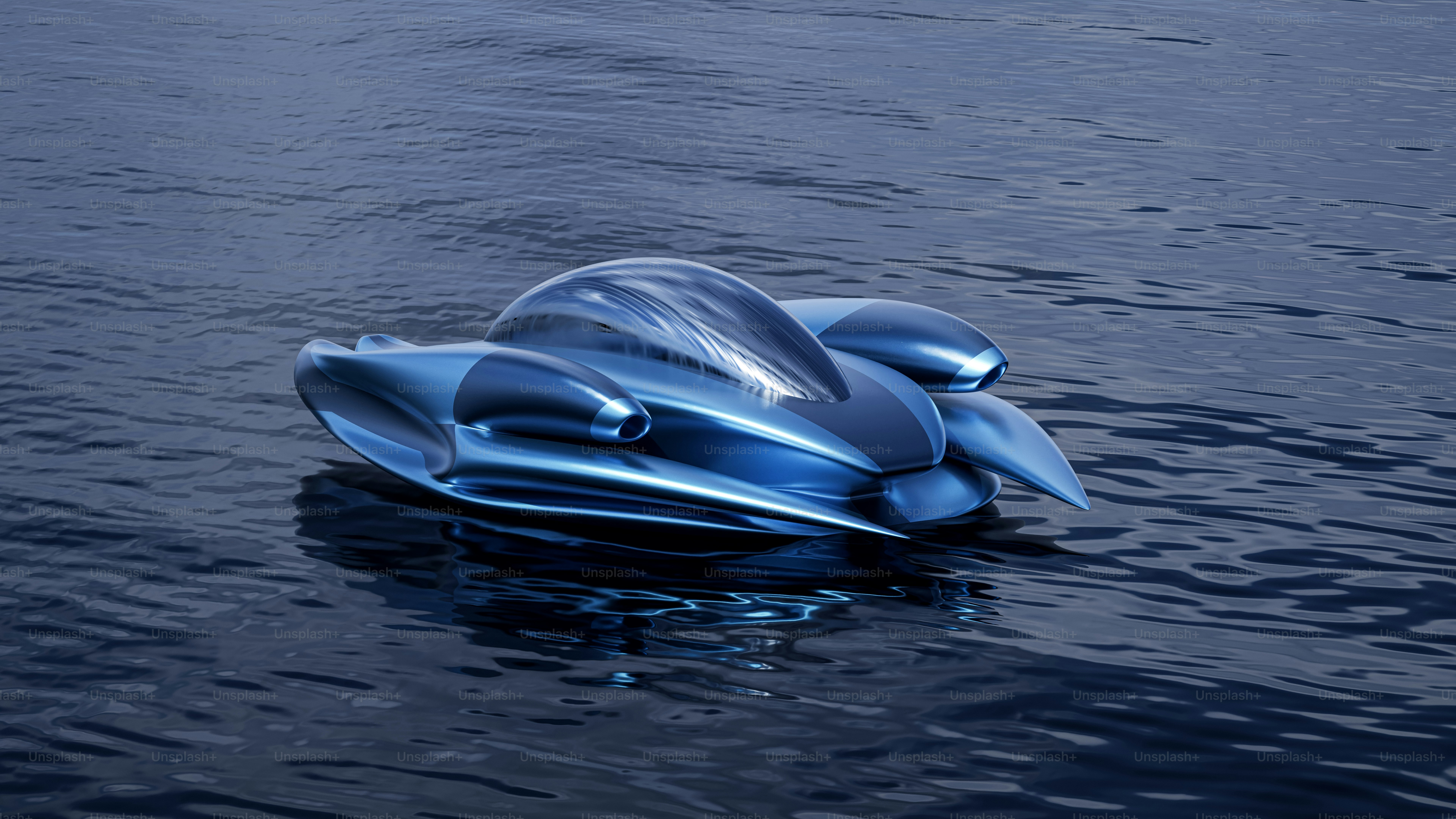 A metal object floating on top of a body of water photo – 3d render ...