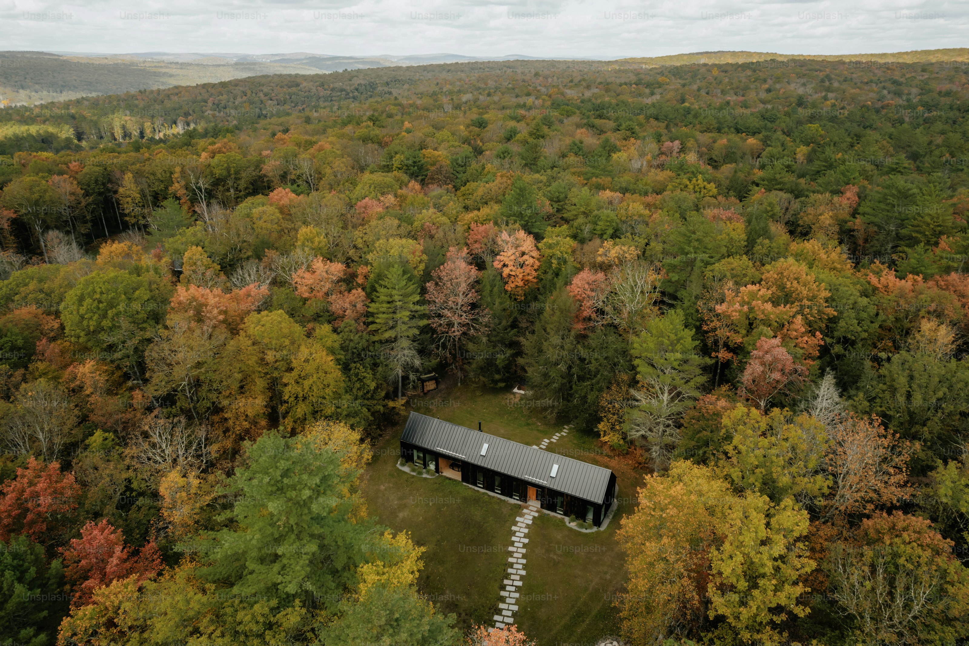 An aerial view of a cabin in the woods photo – Buildings Image on Unsplash