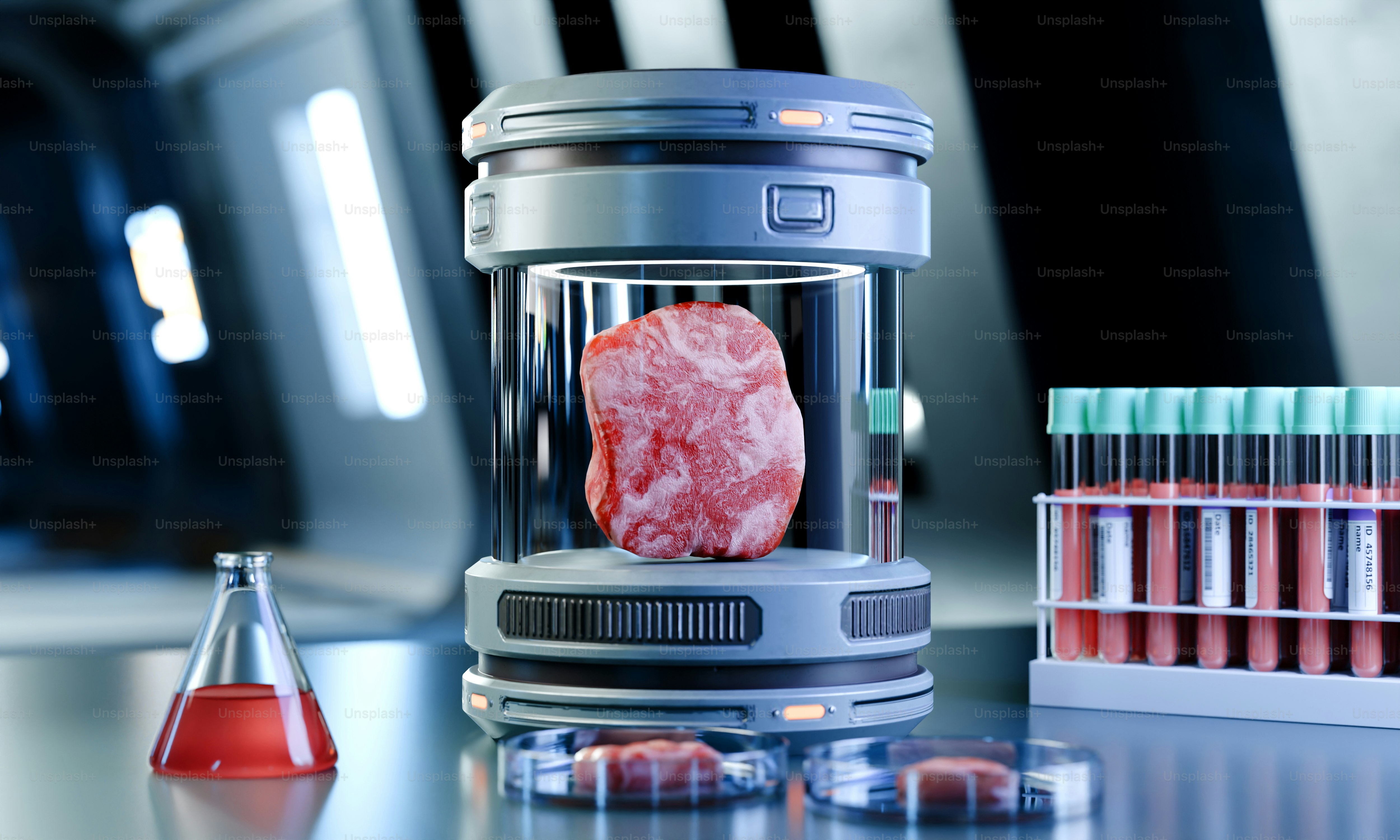 A piece of meat in a glass container photo – 3d render Image on Unsplash