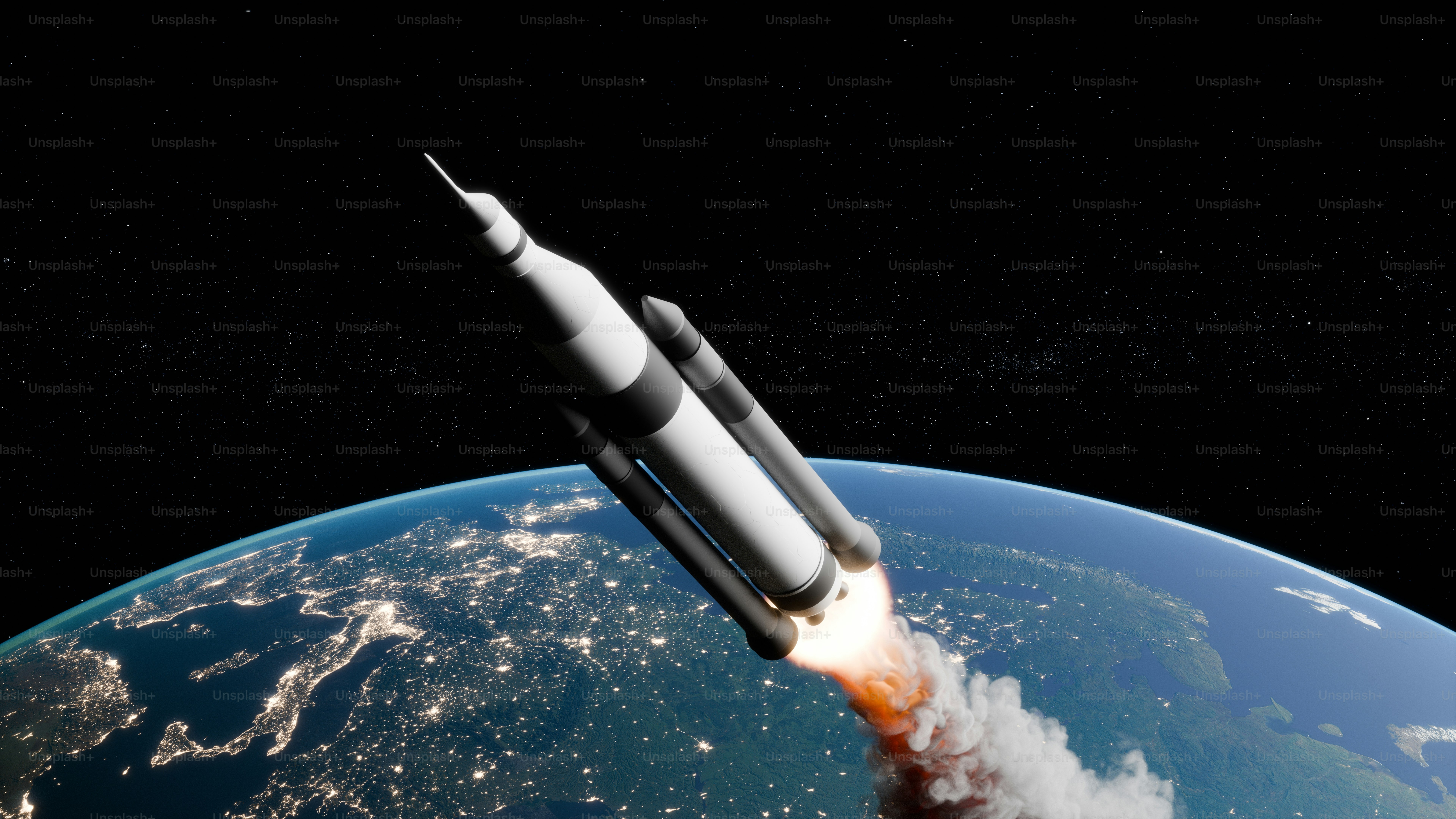 An artist's rendering of a rocket launching into space photo – 3d ...