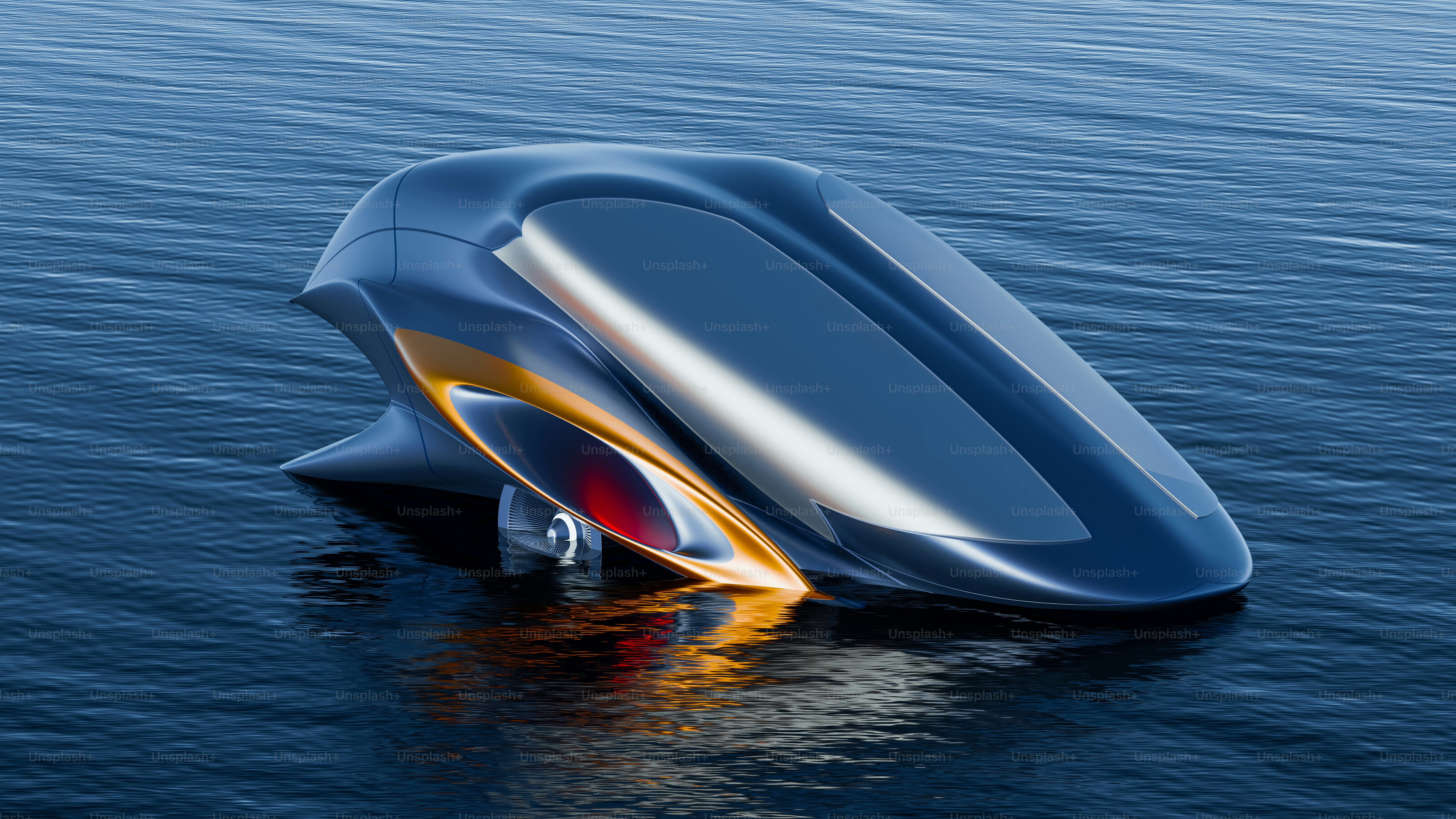 A boat floating on top of a body of water photo – 3d render Image on ...