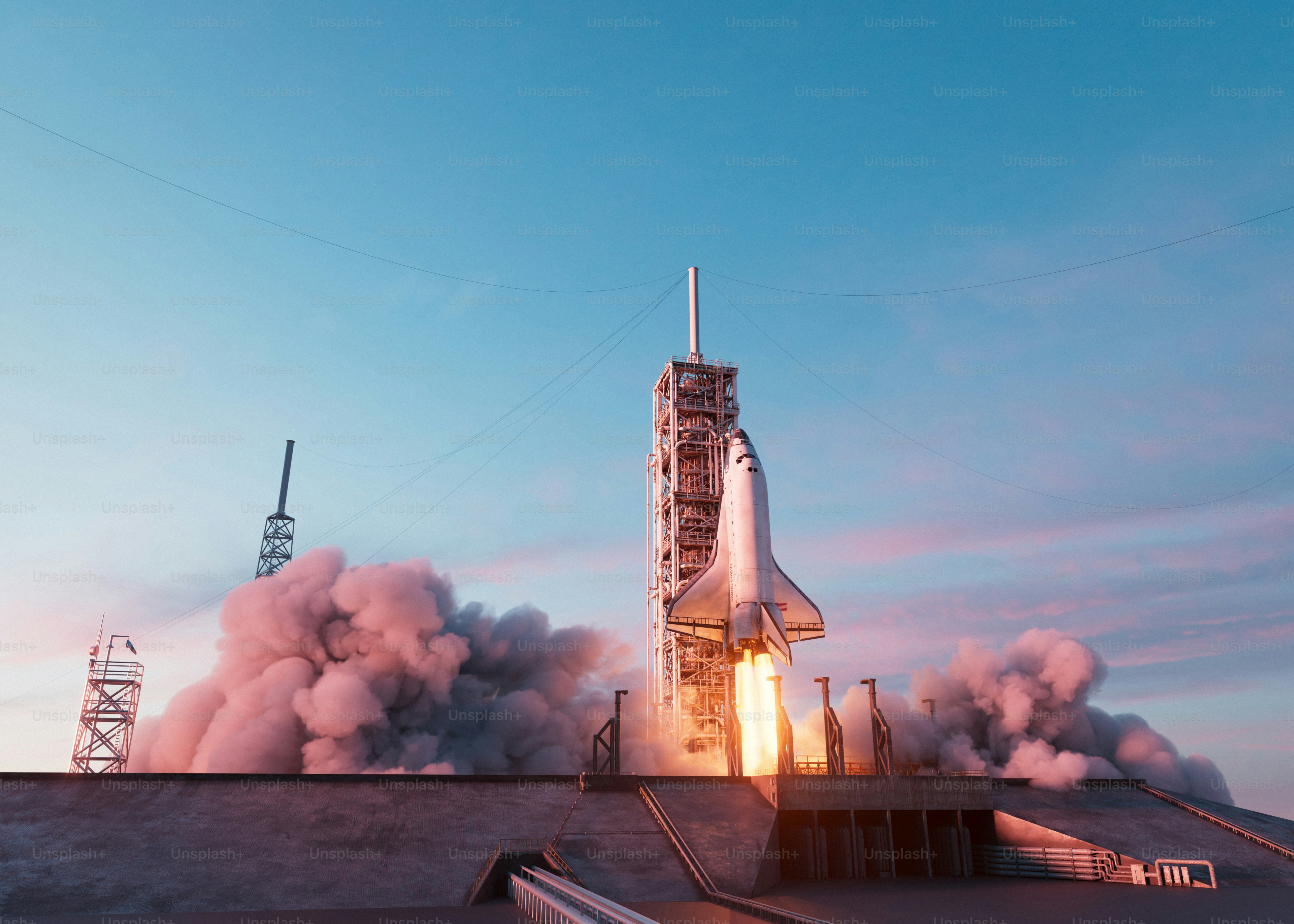 A rocket launching into the sky with smoke coming out of it photo – 3d ...
