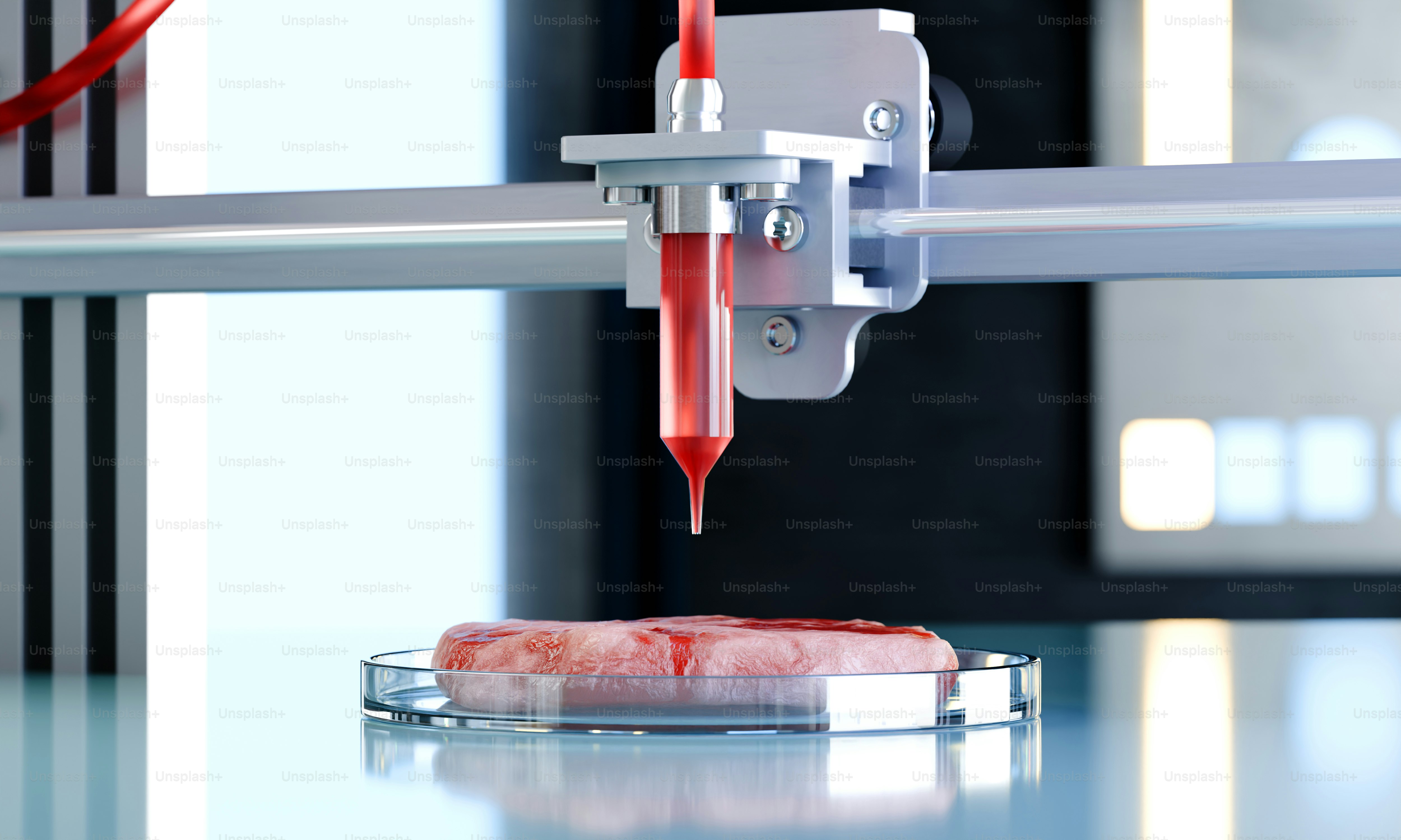 A piece of meat sitting on top of a table photo – 3d render Image on ...