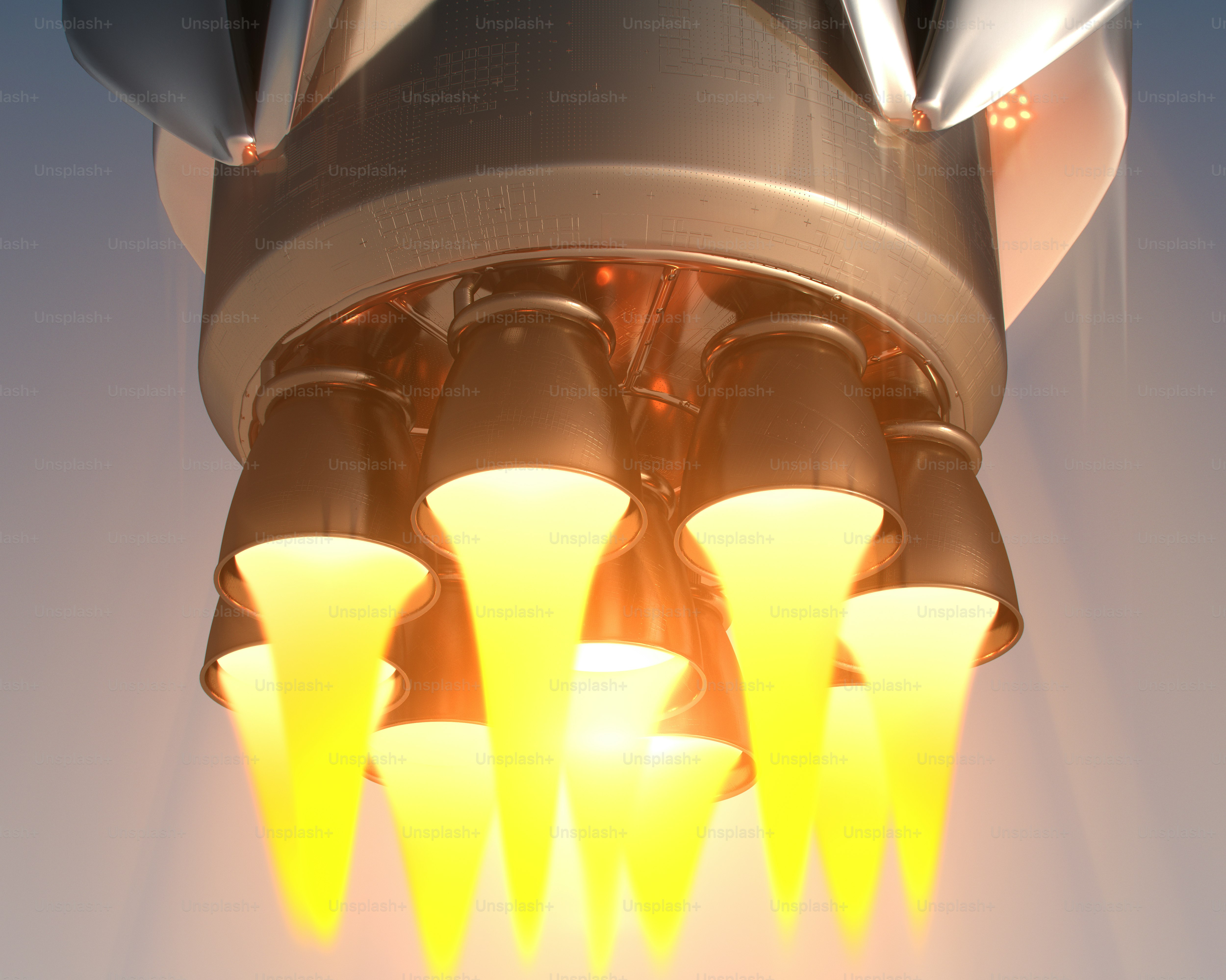A close up of a light fixture with yellow lights photo – 3d render ...