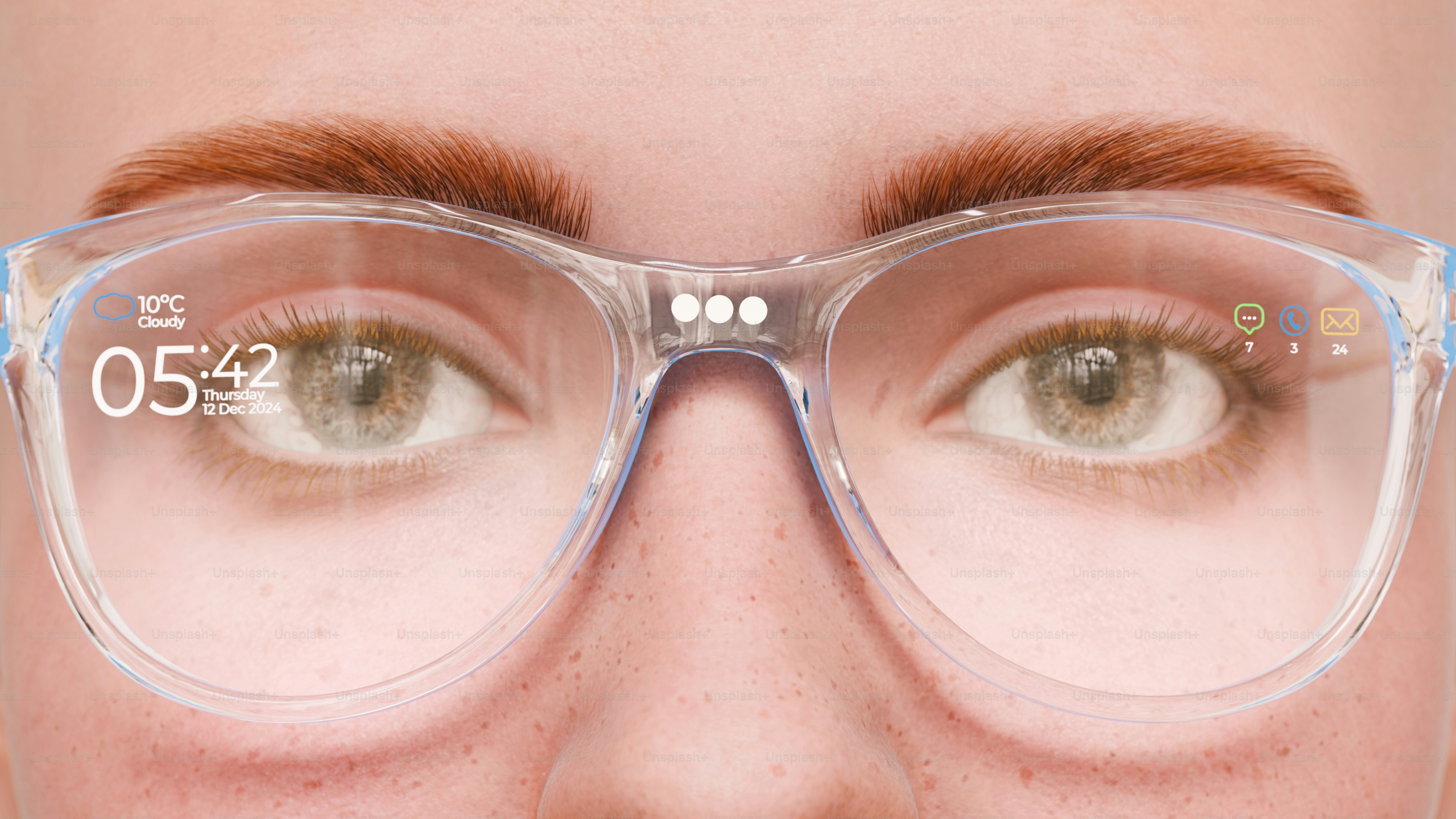 Una mujer con gafas en la cara con la hora en la cara foto – Imagen de ...