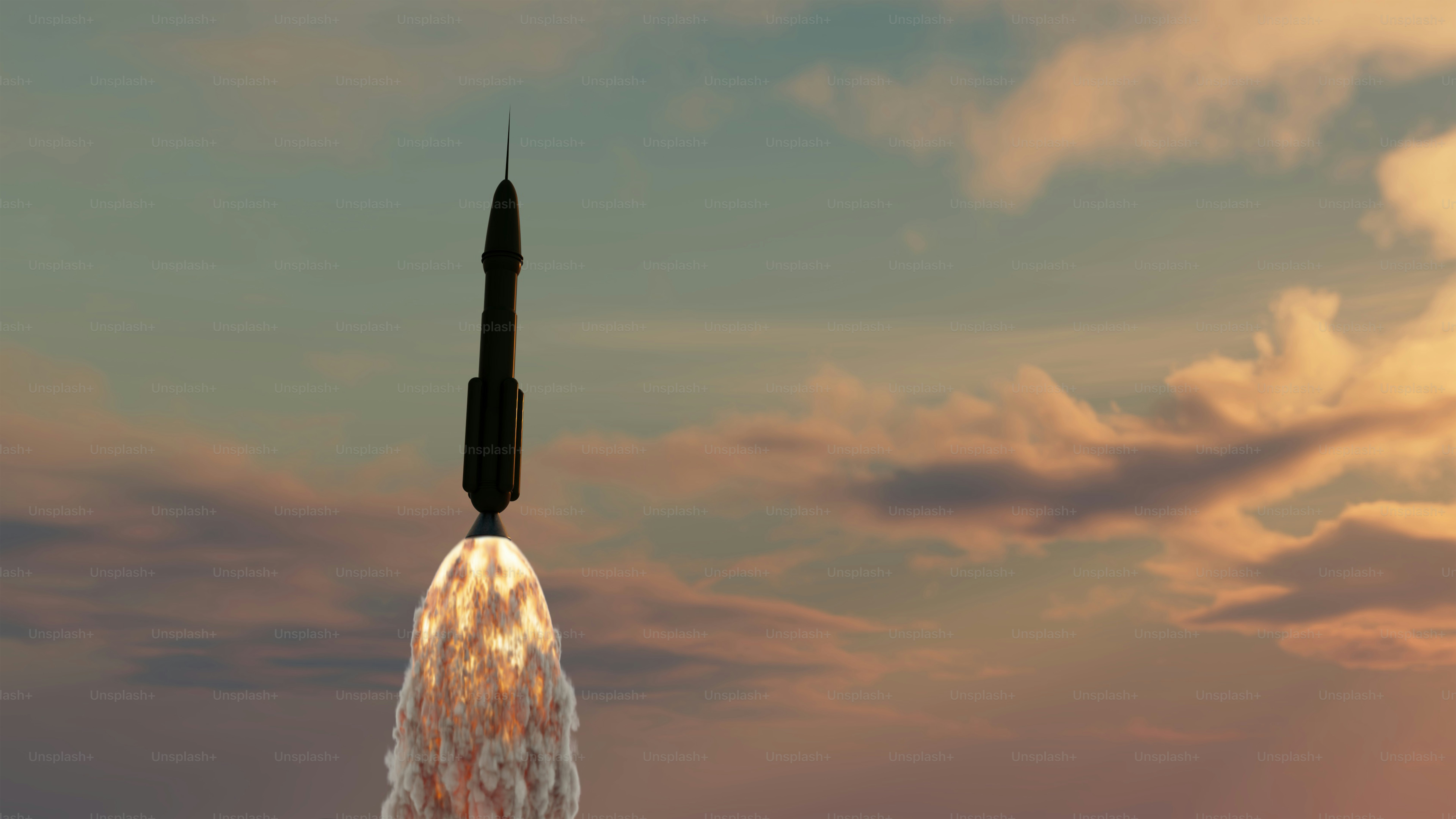 A computer generated image of a rocket launching into the sky photo ...