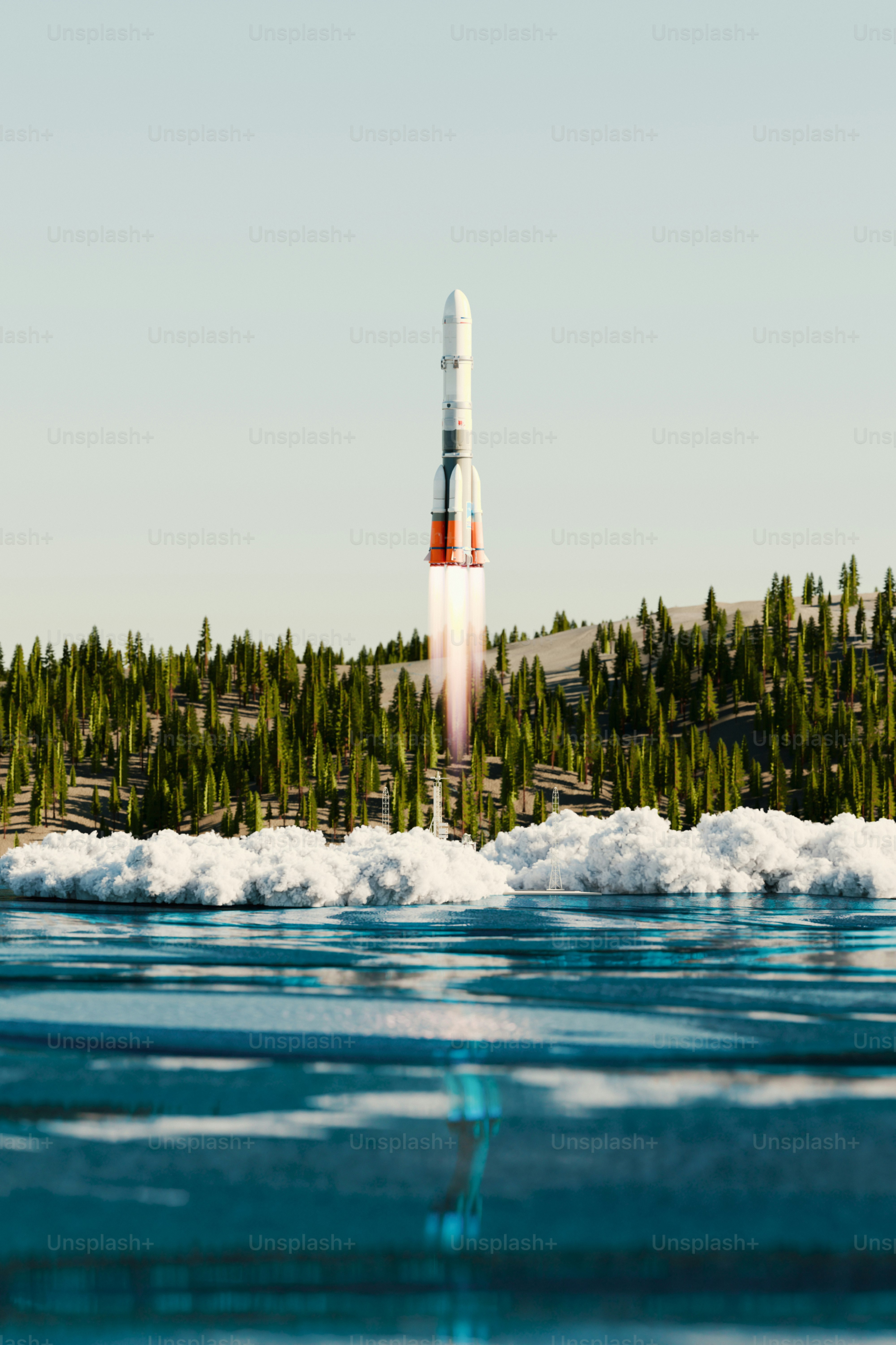 An artist's rendering of a rocket launching into space photo – Take off ...