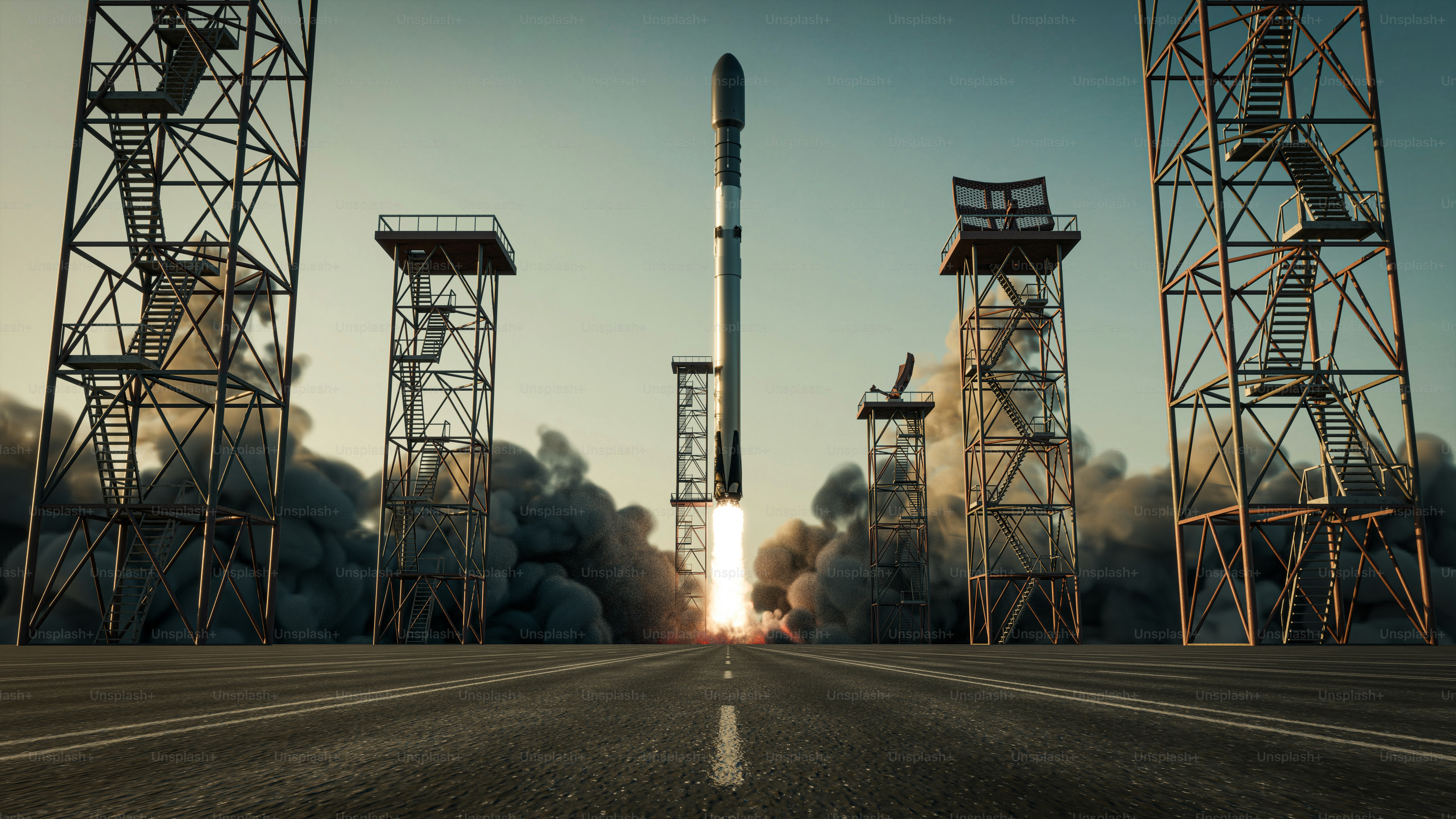 An animation of a rocket taking off from a runway photo – 3d render ...