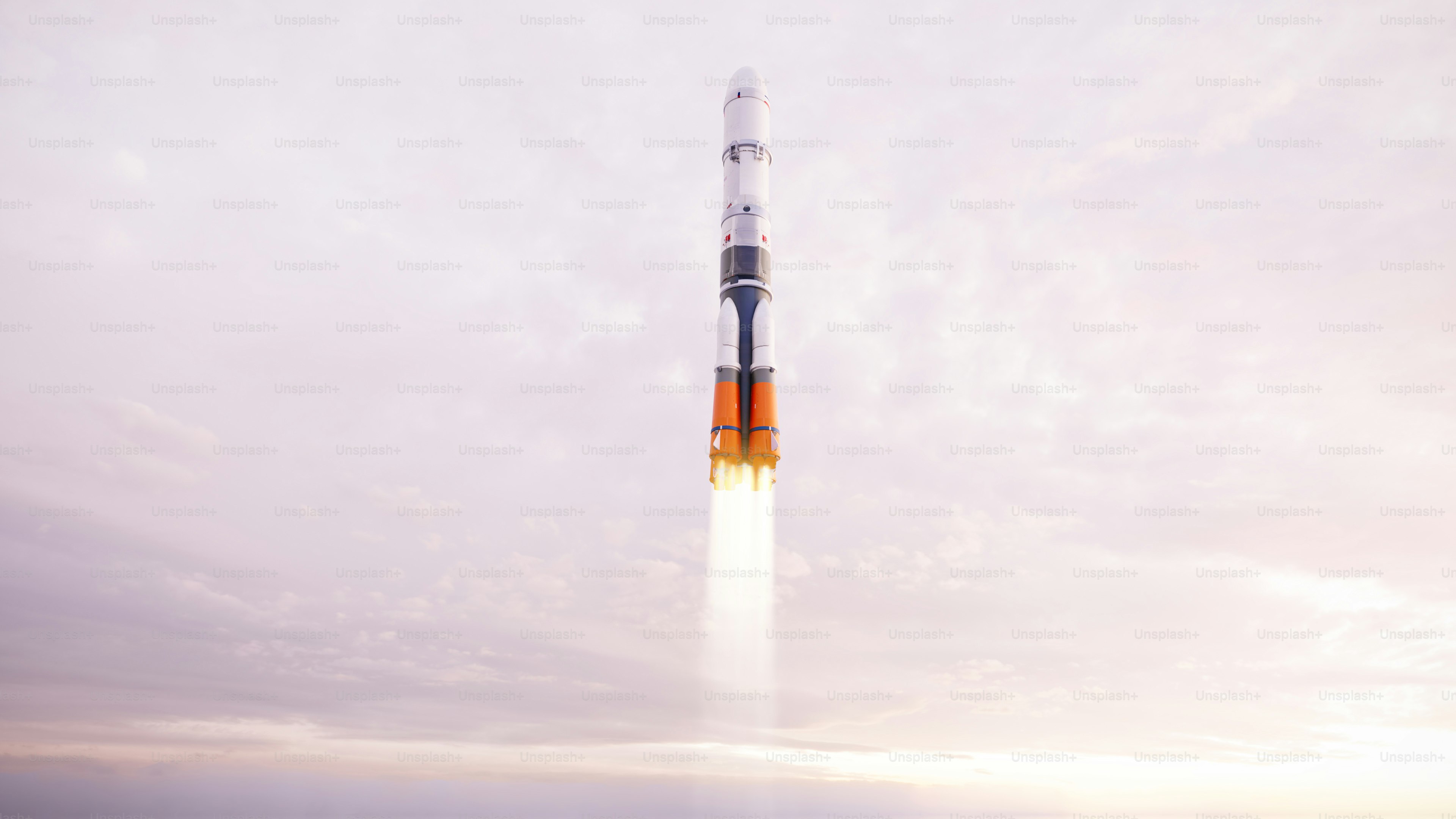 A rocket with a long tail flying through the sky photo – 3d render ...