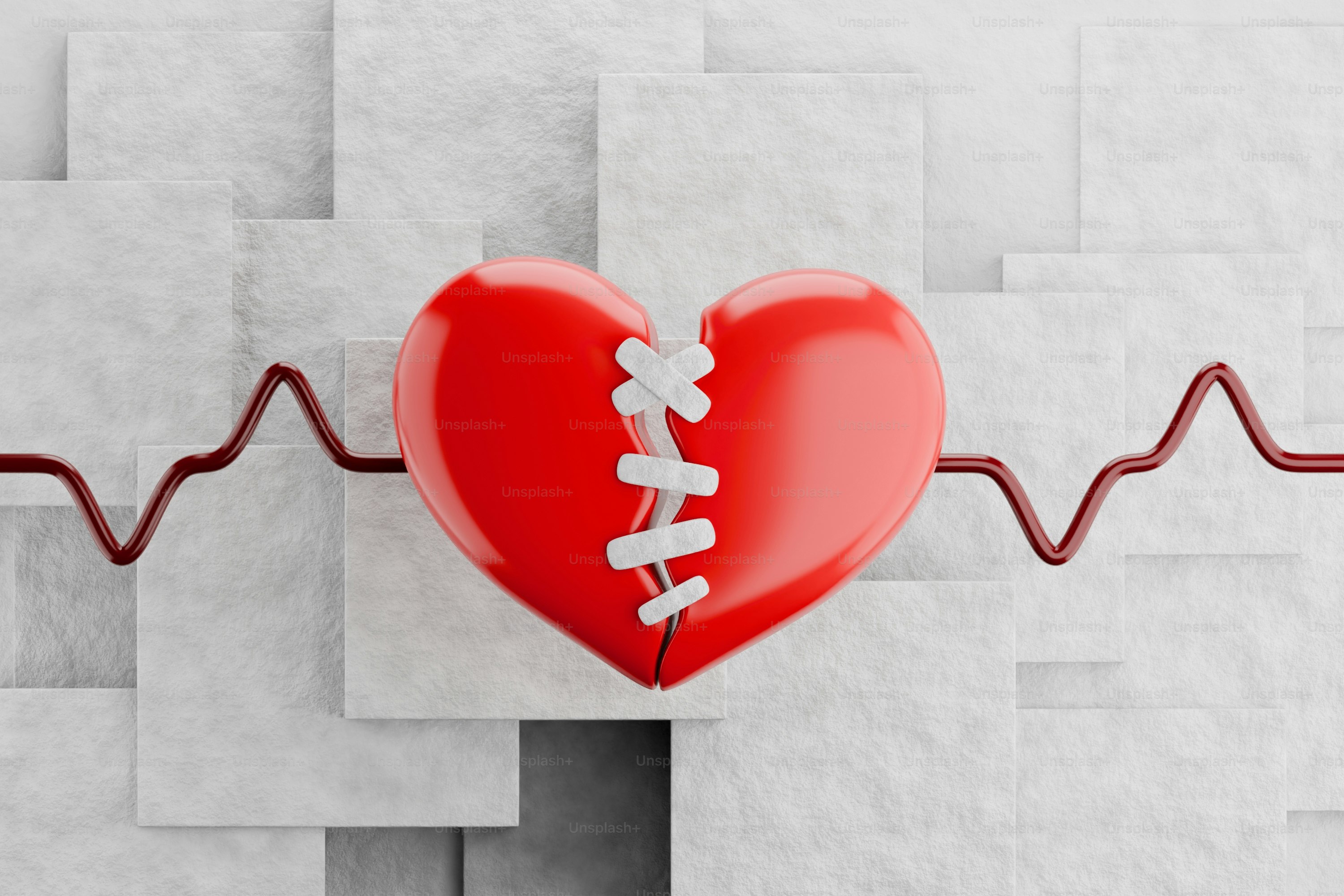 A red heart with a heartbeat on a white background photo – 3d Image on ...