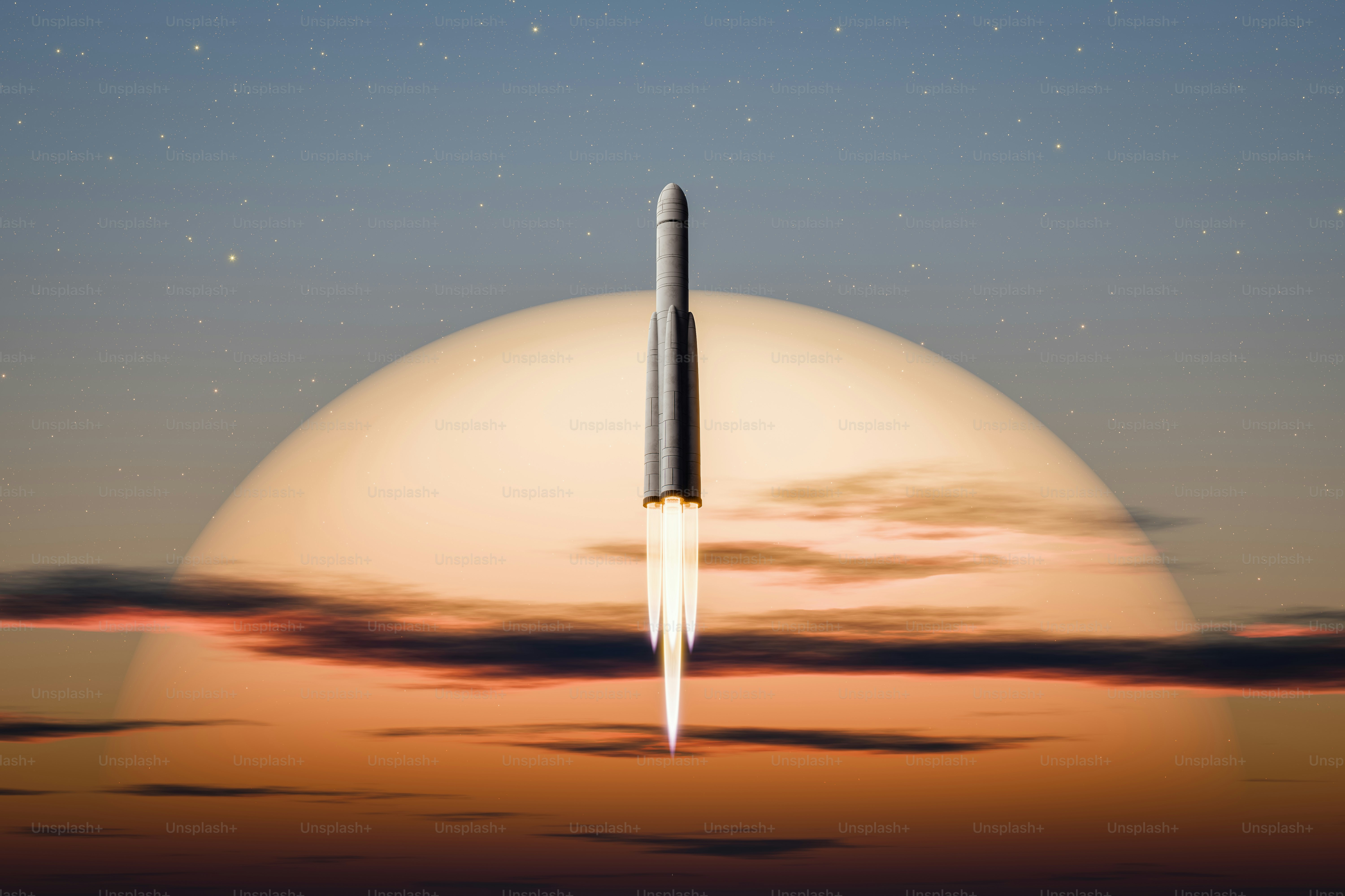 Représentation artistique d’une fusée lancée dans le ciel photo – Image ...