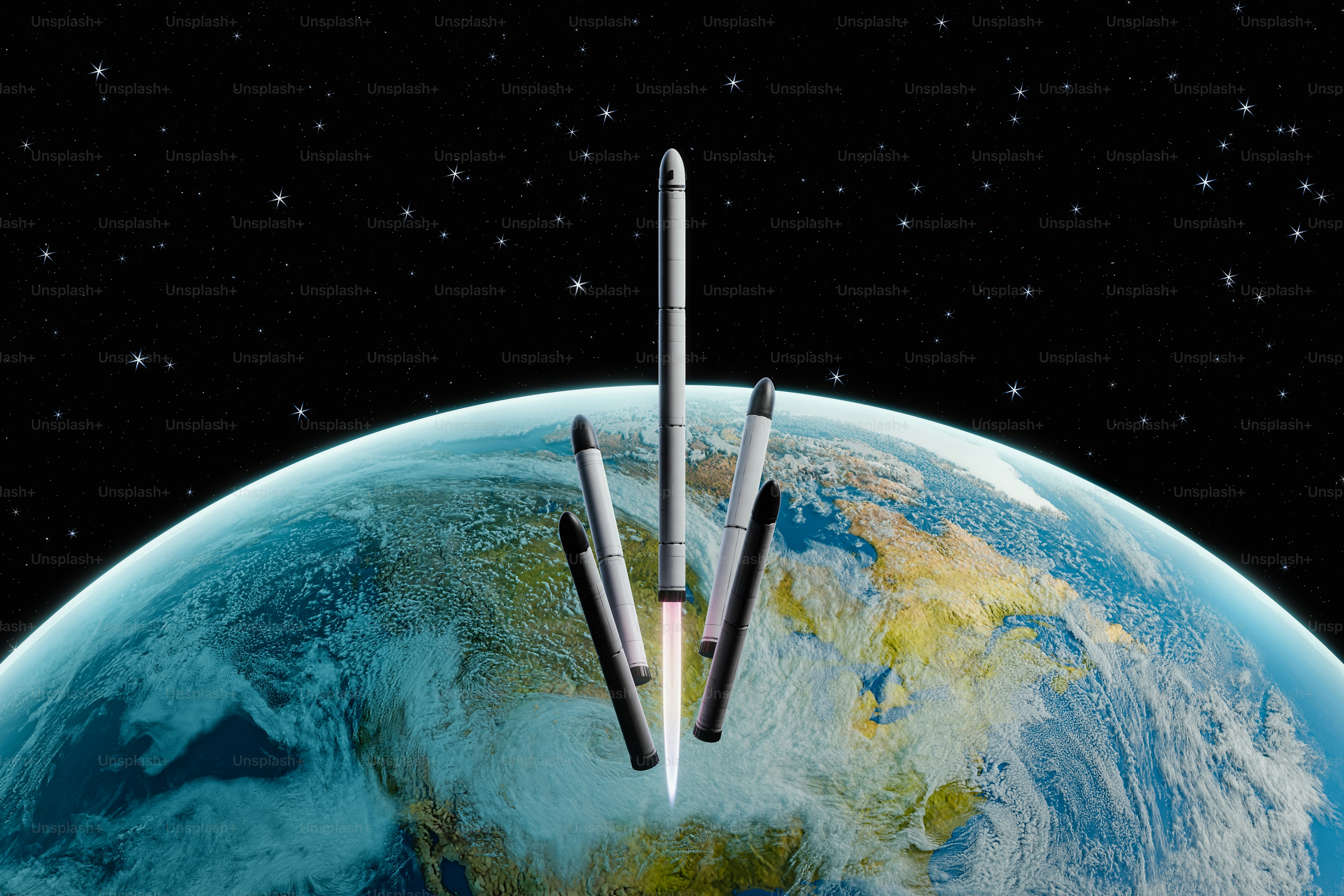 A space shuttle flying over the earth photo – 3d render Image on Unsplash