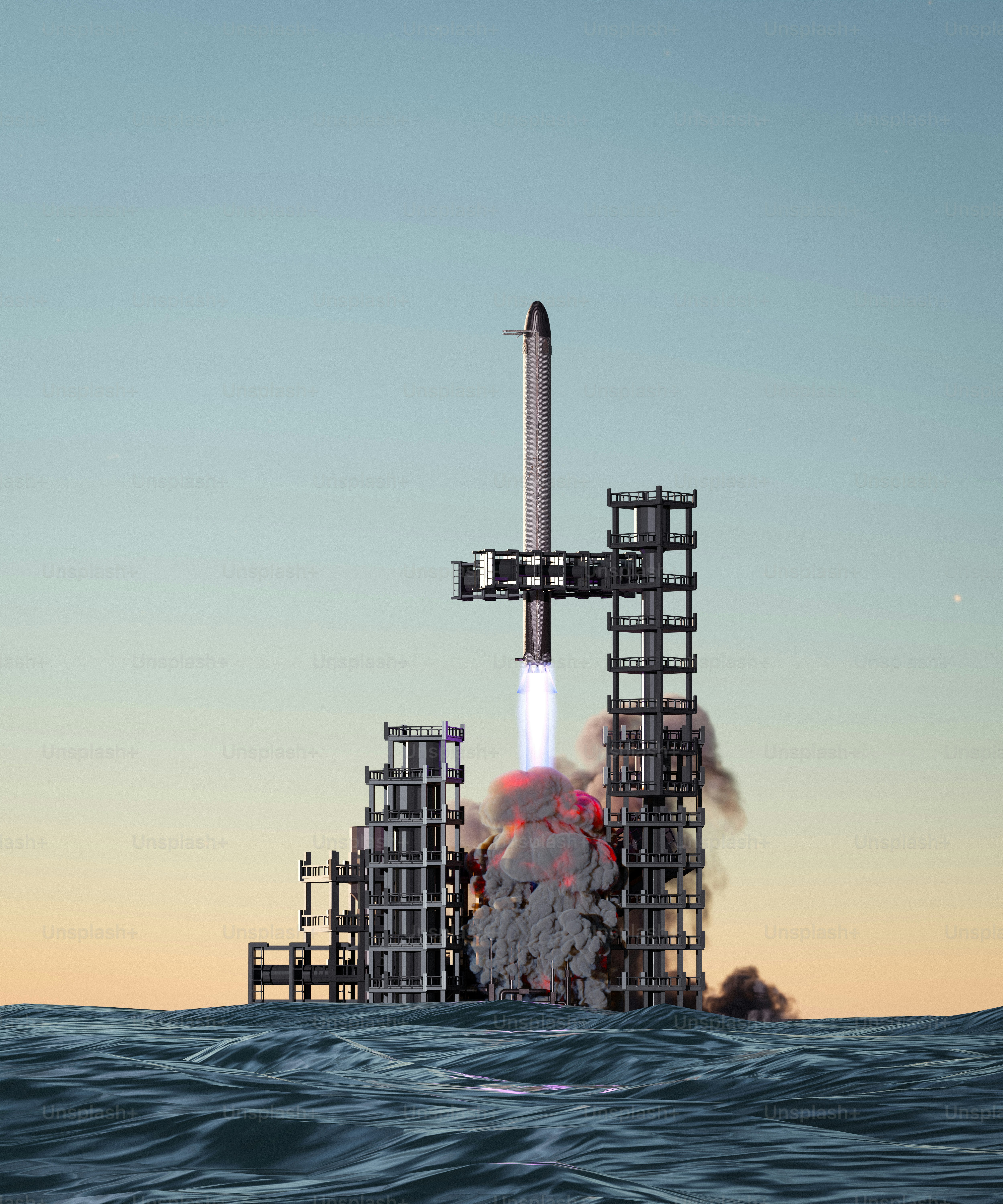 An artist's rendering of a rocket launching into space photo – 3d ...