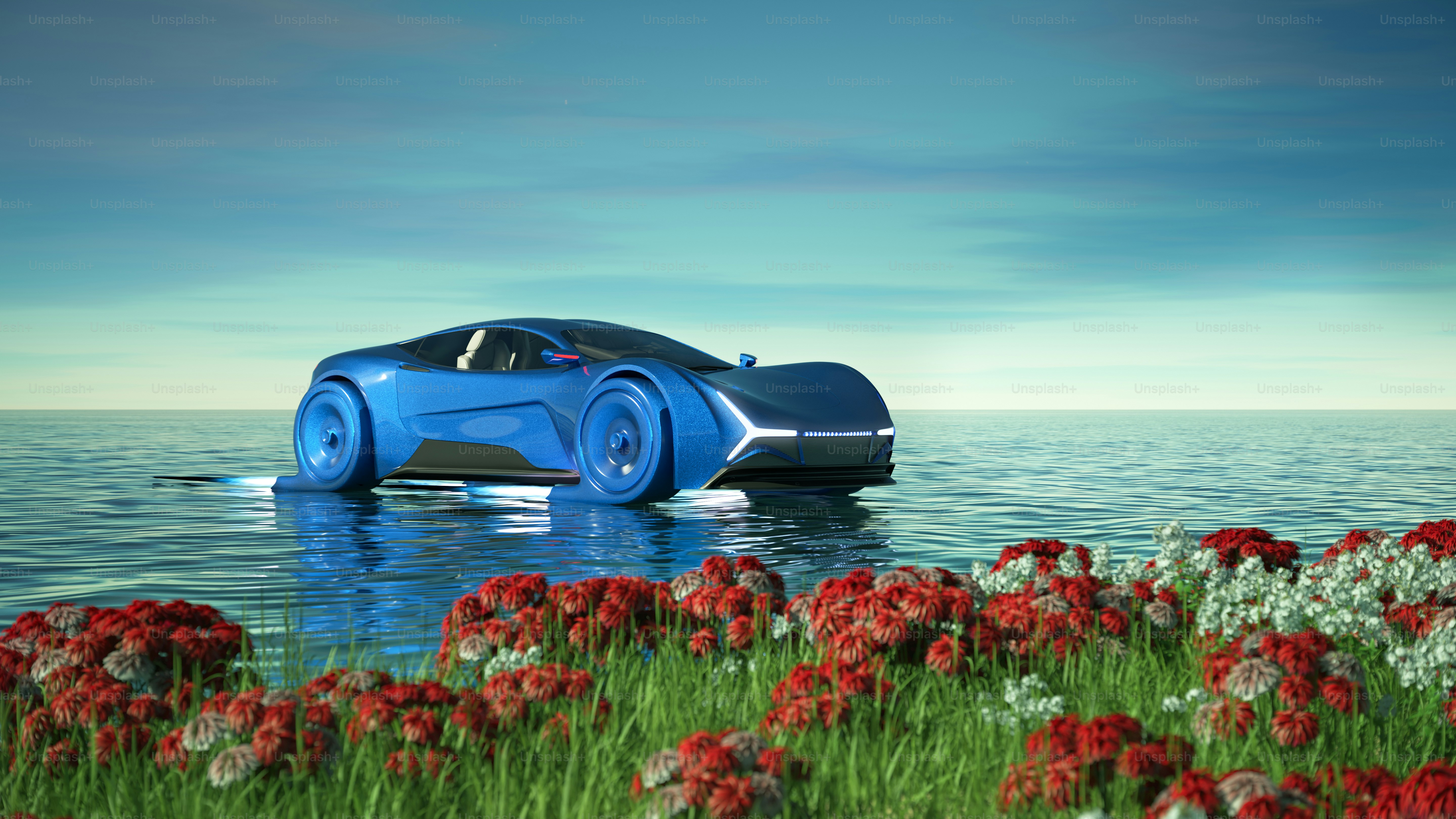 A futuristic car is floating in the water photo – Water vehicle Image ...