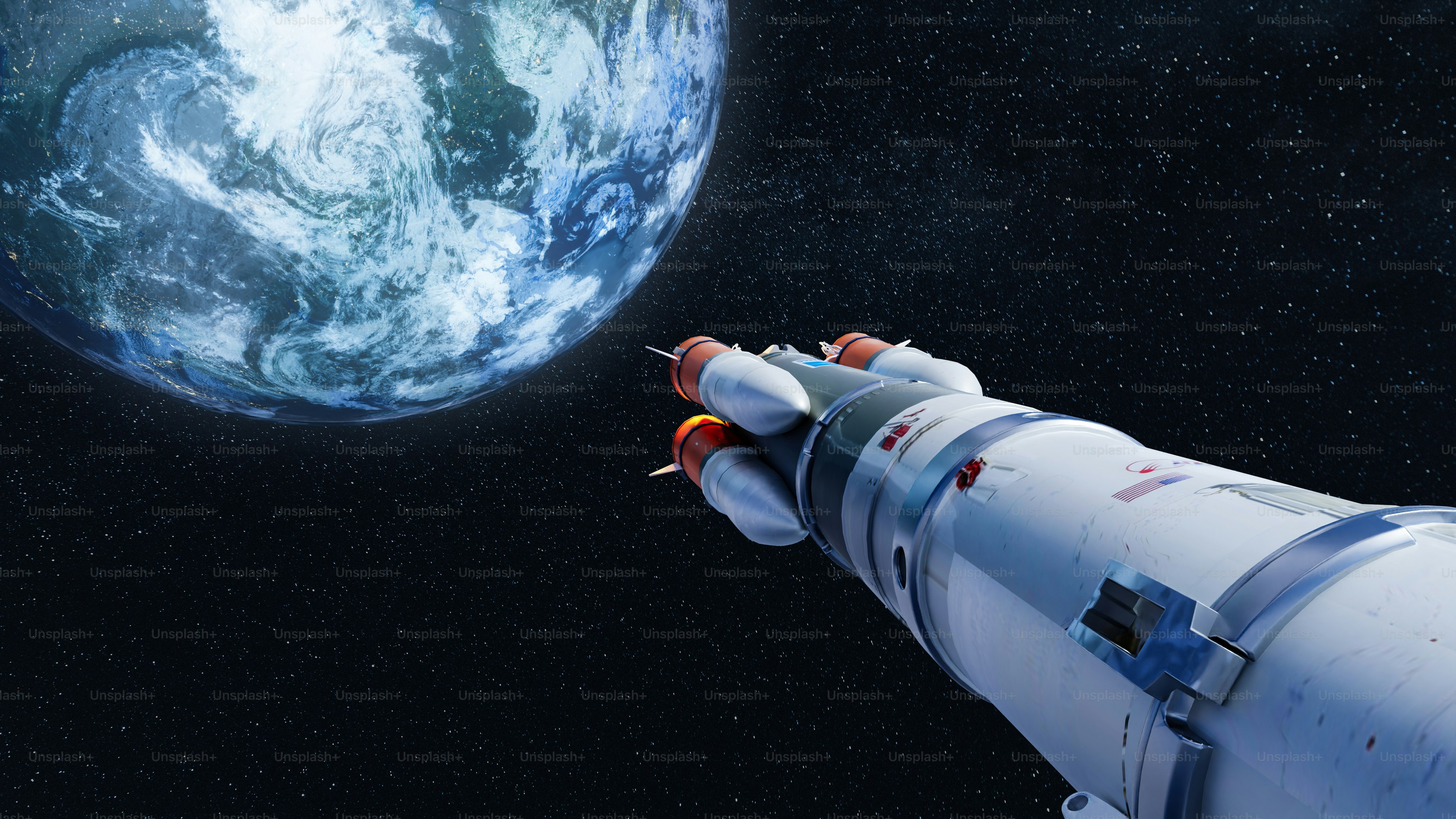 An artist's rendering of a rocket launching into space photo – Rocket ...