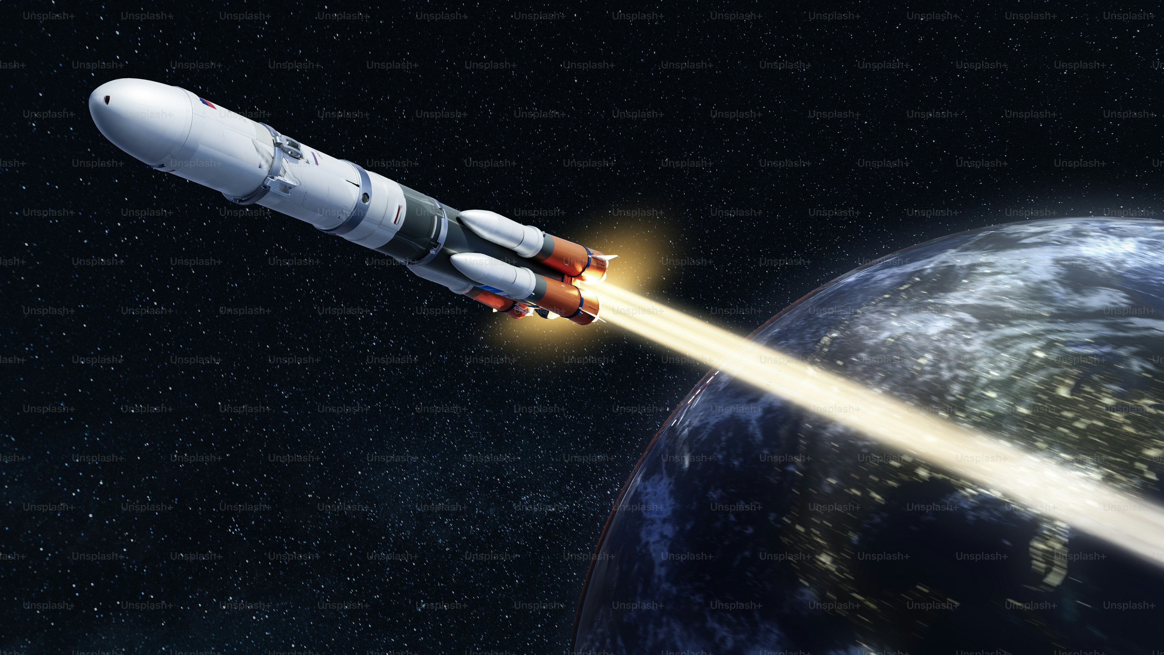 An artist's rendering of a rocket launching into space photo – Rocket ...
