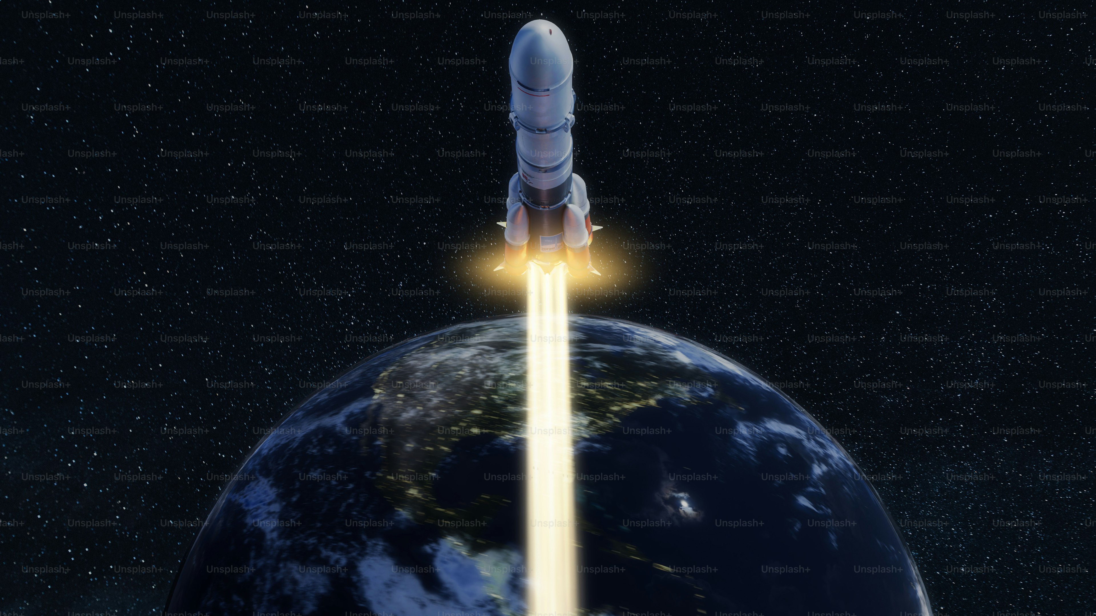 An artist's rendering of a rocket launching into space photo – 3d ...