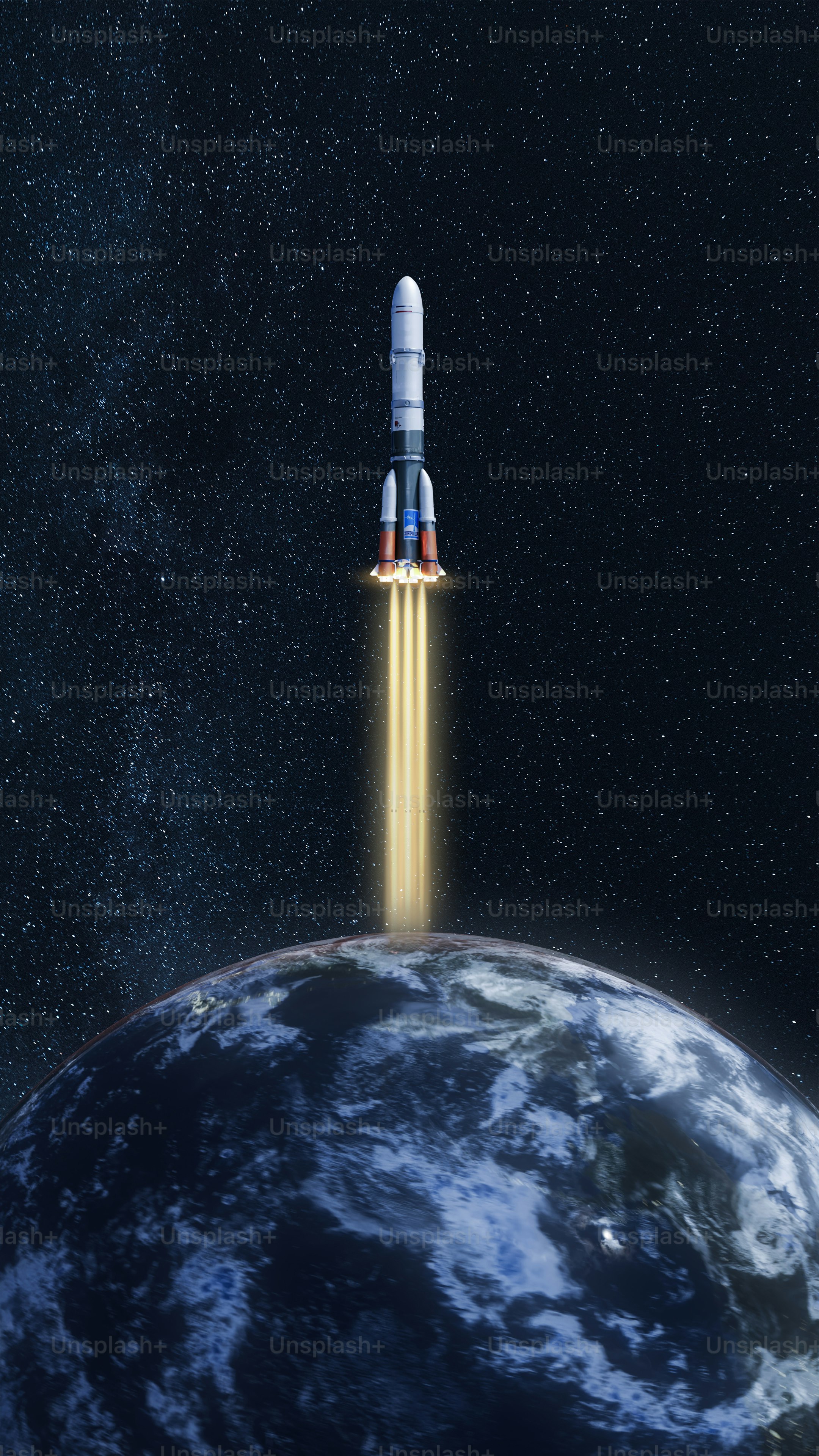 An artist's rendering of a rocket launching into space photo – Rocket ...