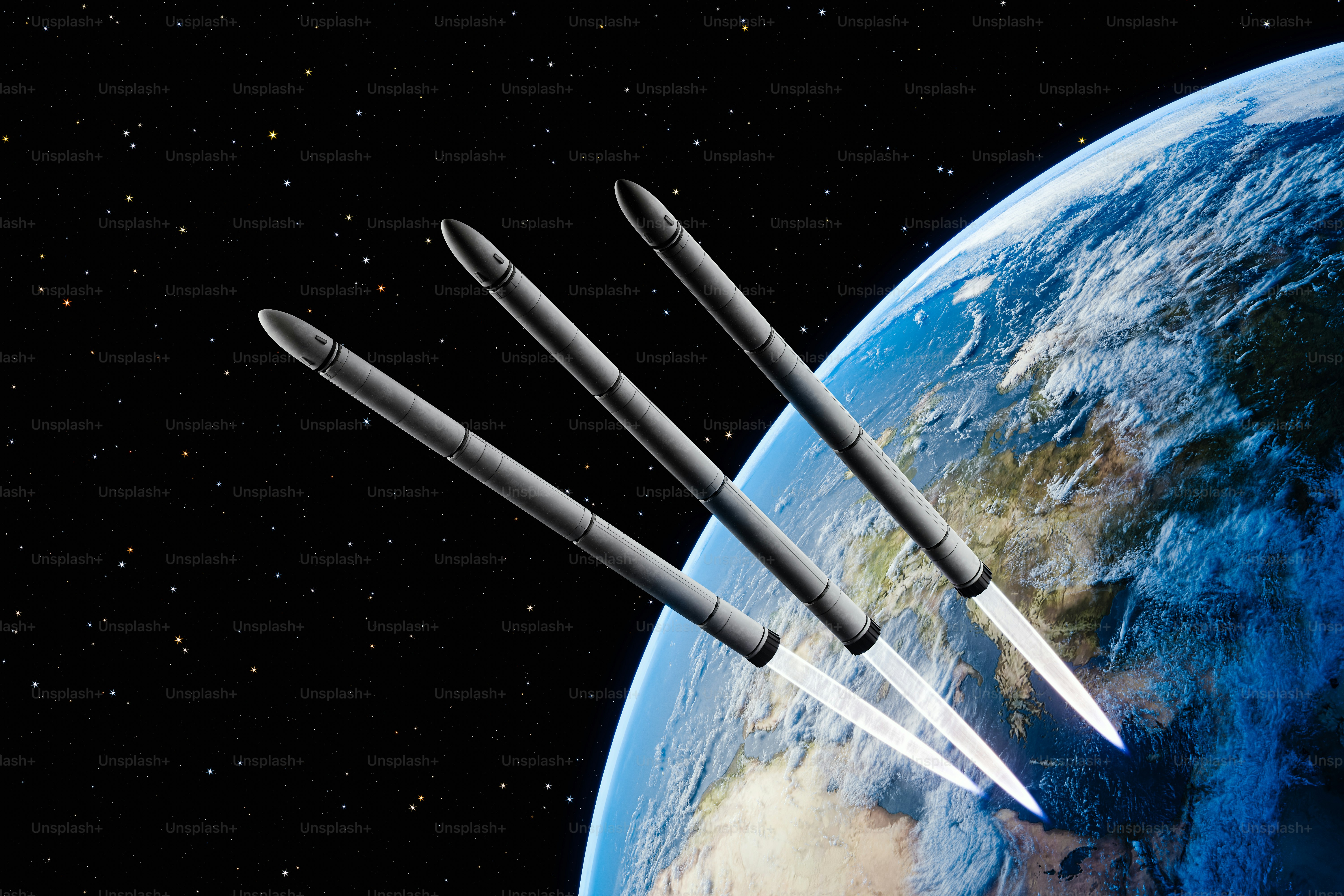 A group of rockets flying over the earth photo – Wallpaper Image on ...