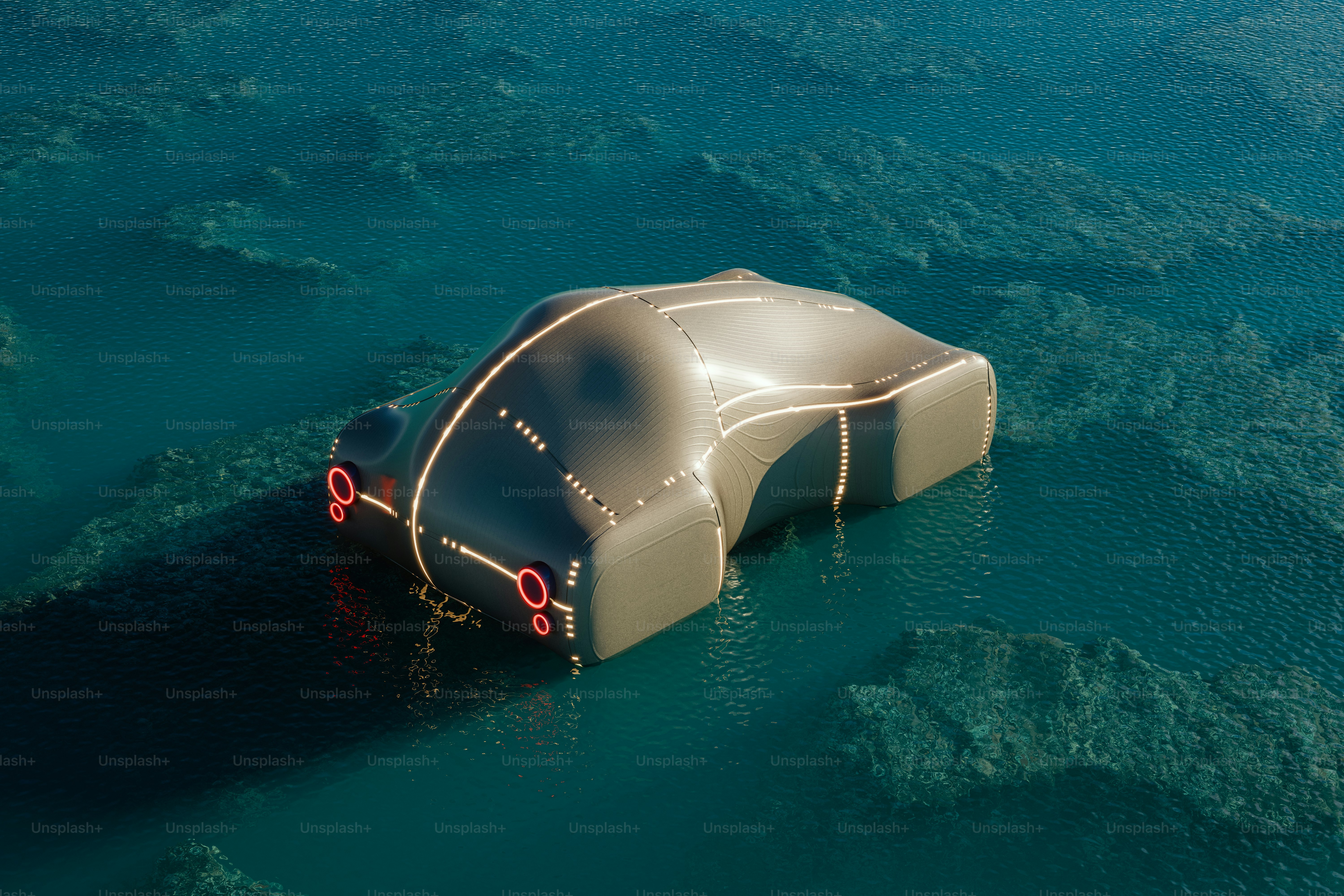 A large boat floating on top of a body of water photo – 3d render Image ...