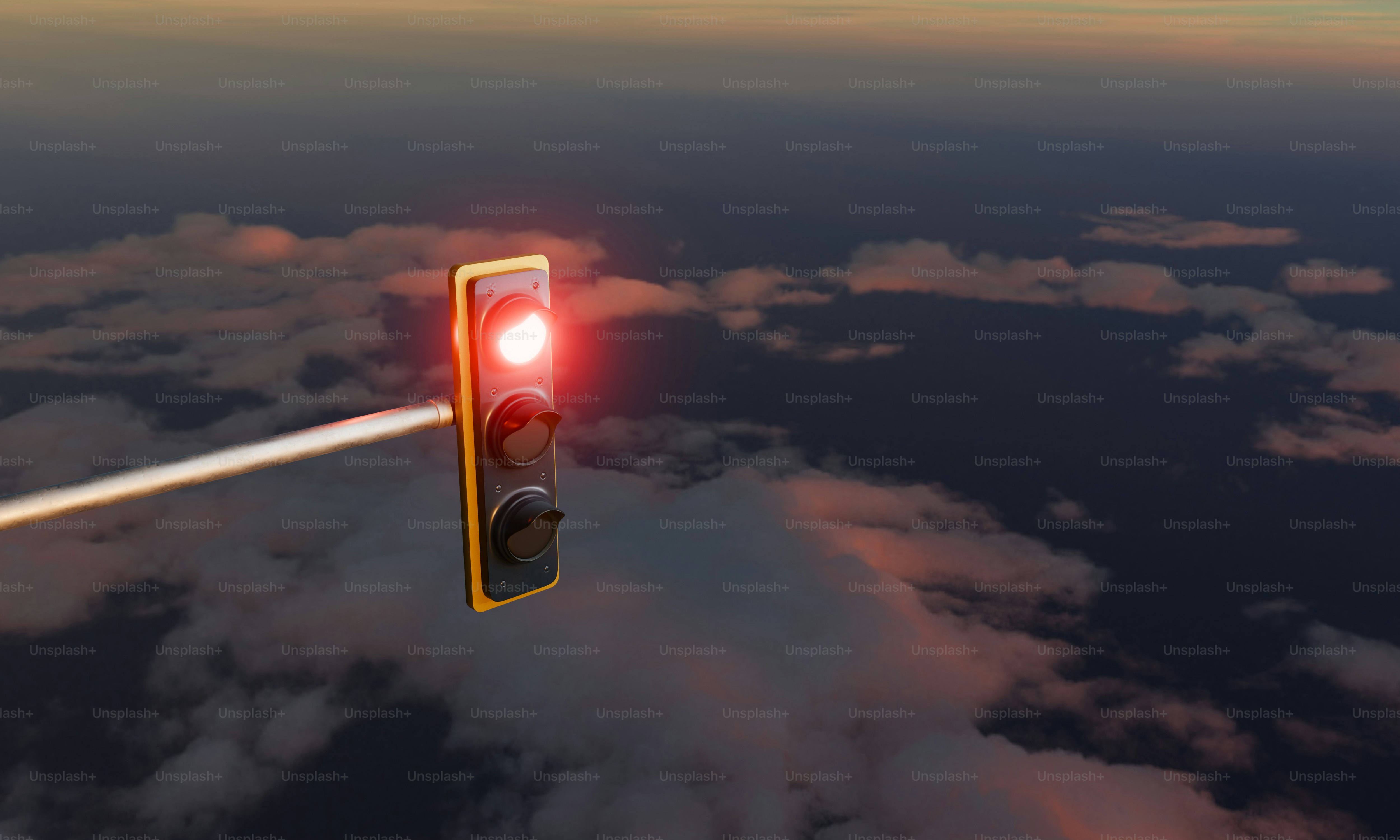 A traffic light flying through the sky above clouds photo – Traffic ...