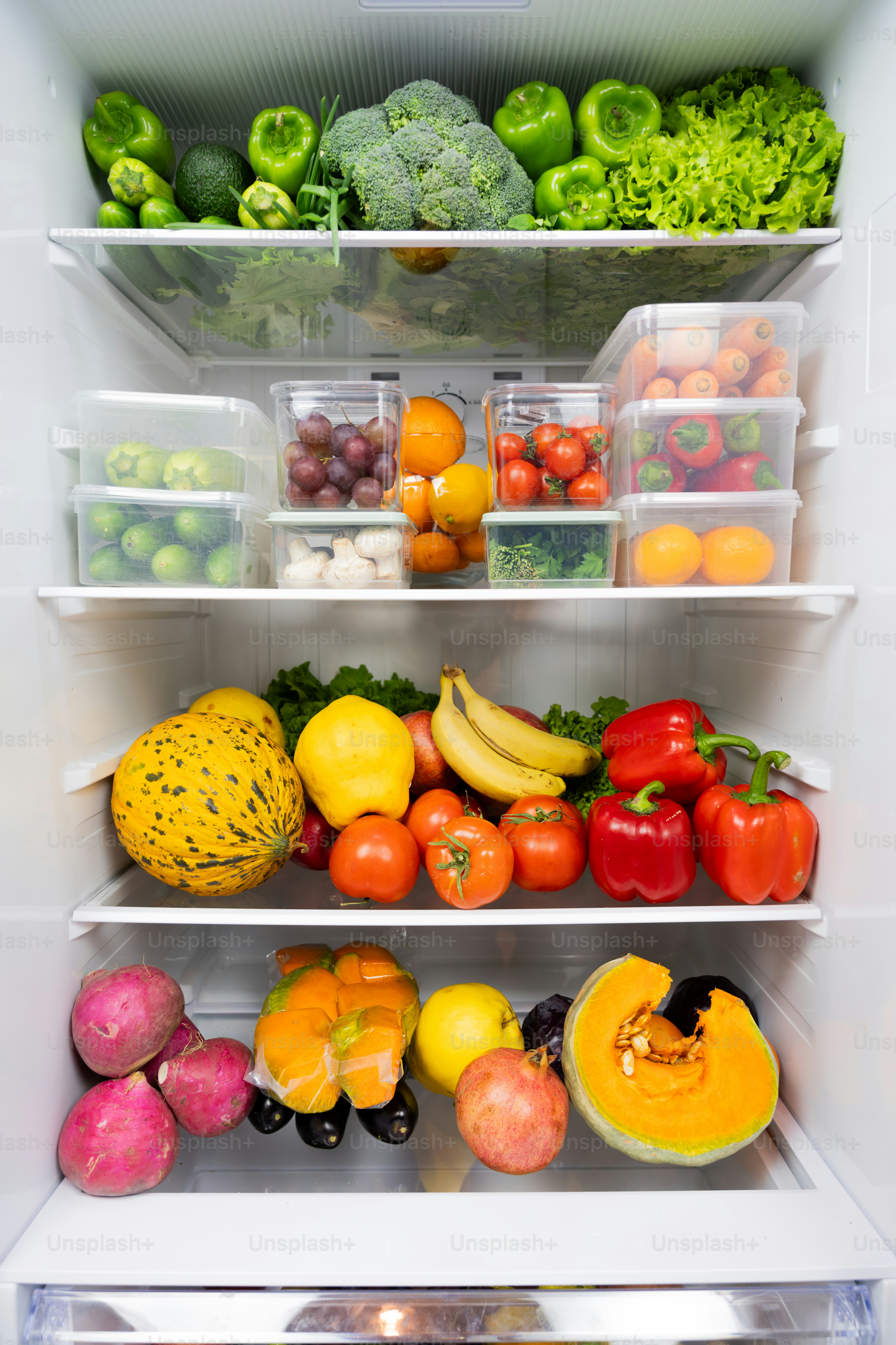 A refrigerator filled with lots of fresh fruits and vegetables photo ...