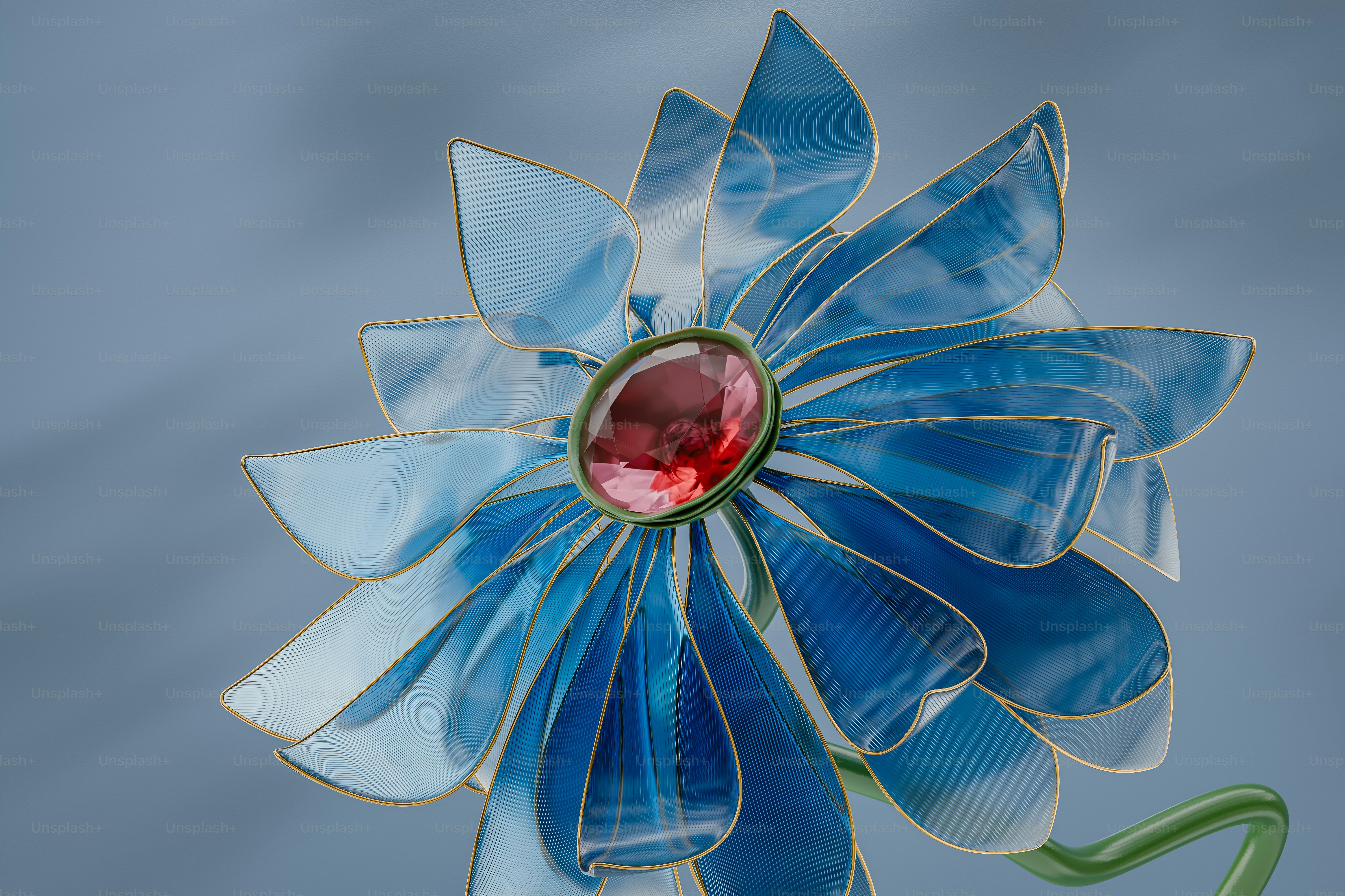 Una flor azul y blanca con un tallo verde foto – Imagen de Botánicos no ...