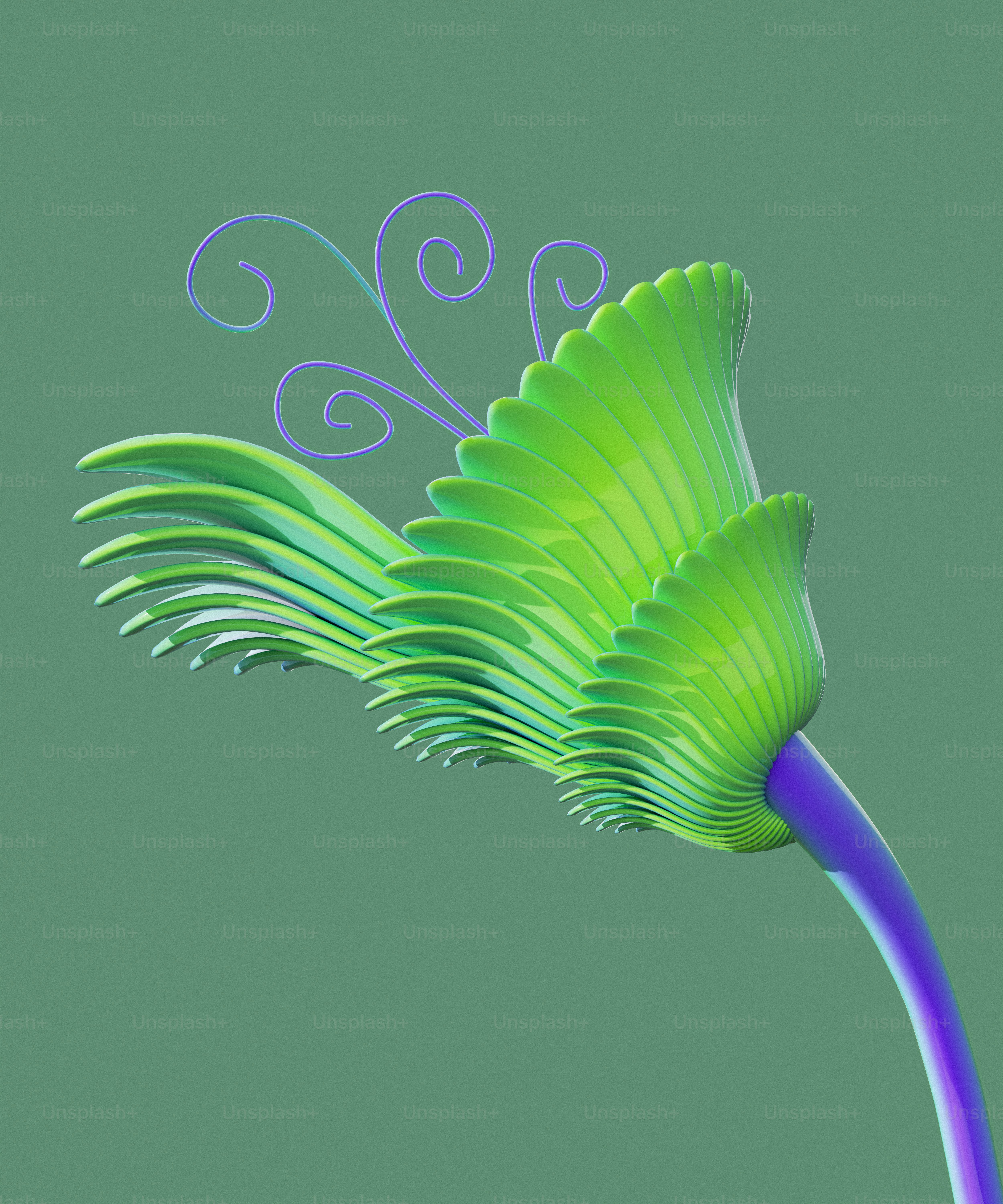 A green flower with a blue stem on a green background photo – 3d render Image on Unsplash