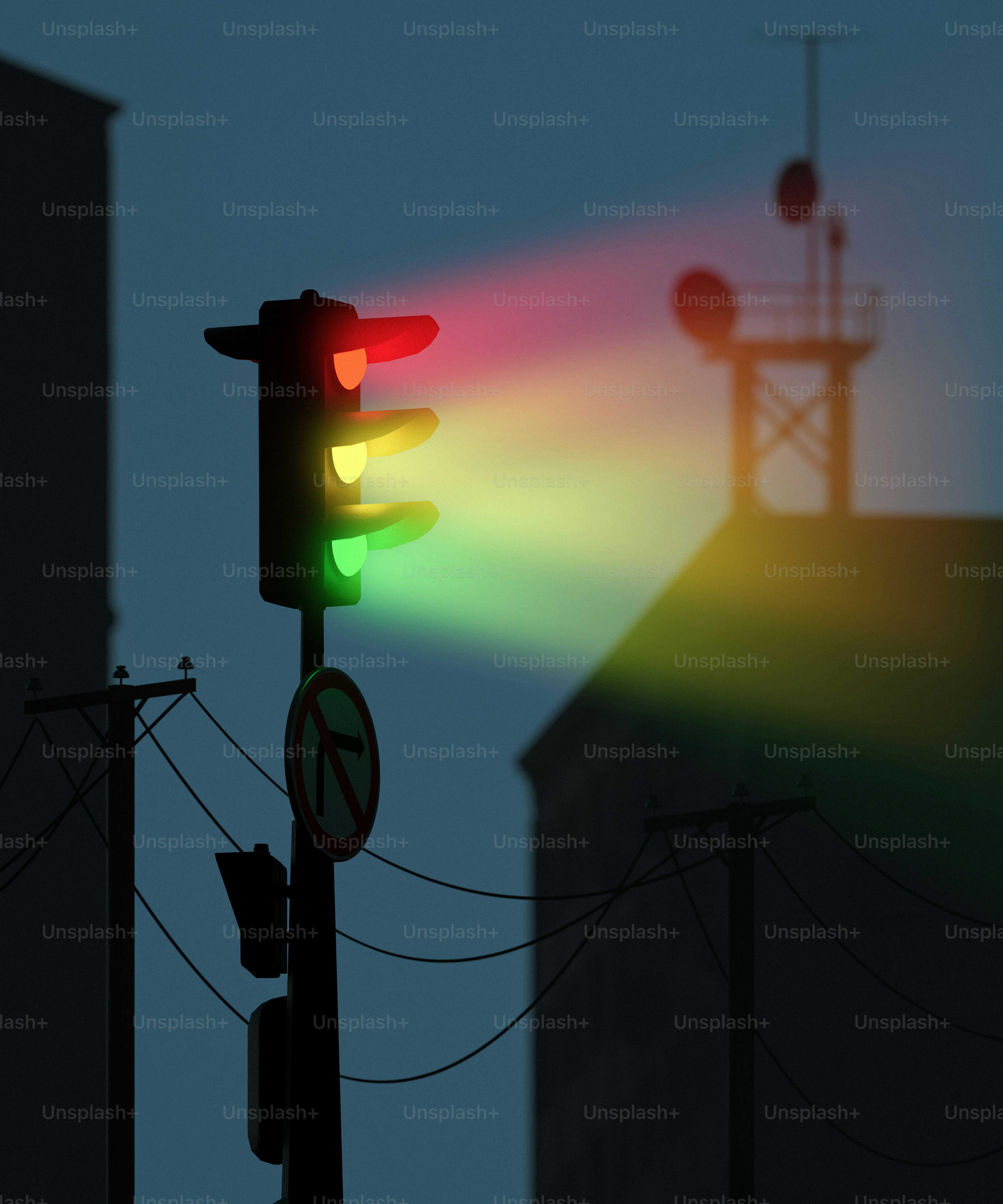 A traffic light with a rainbow colored light on it photo – Traffic ...